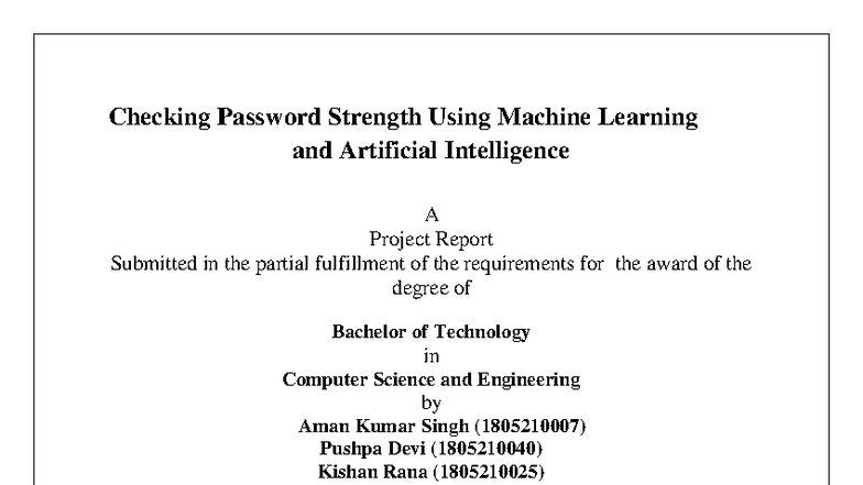 B.Tech Project Report: Password Strength Analysis Using ML & AI - Studocu