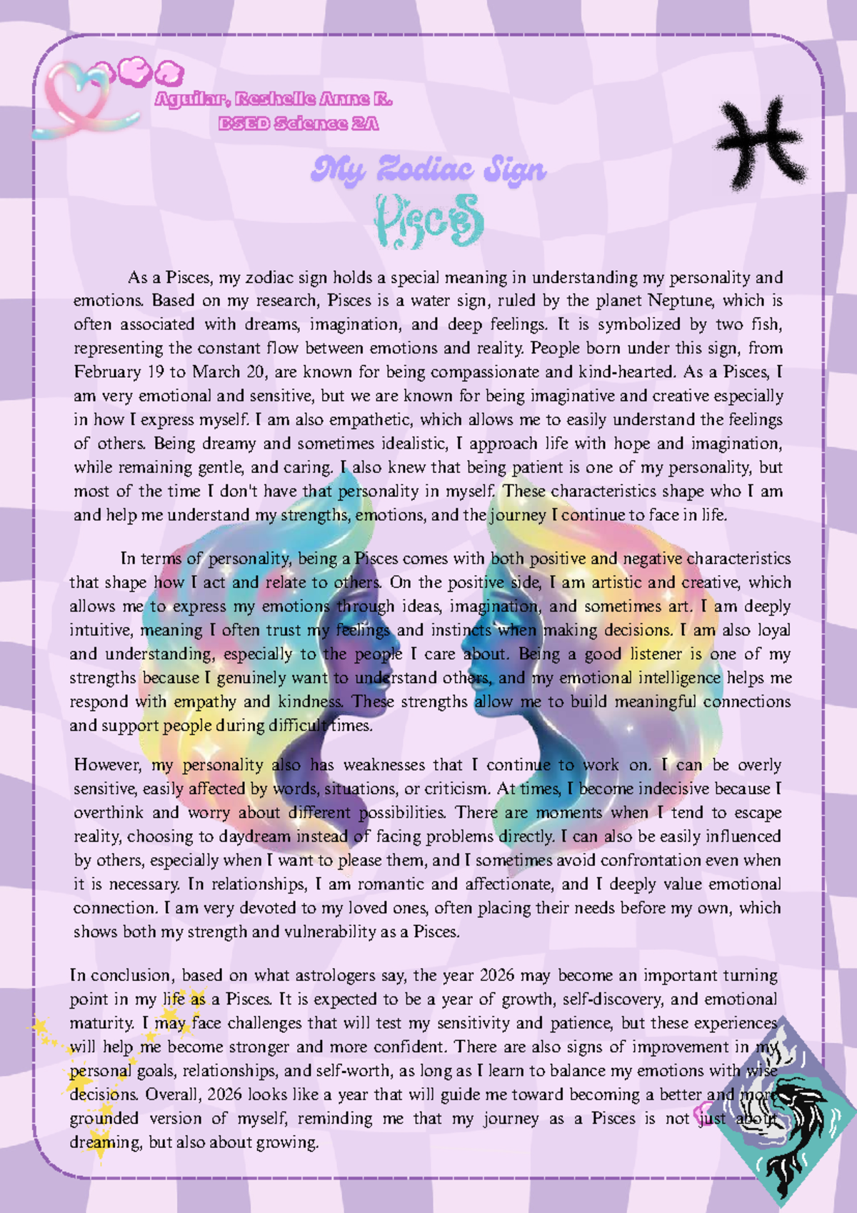 BSED Science 2A: Essay on My Zodiac Sign - The Pisces Journey - Studocu
