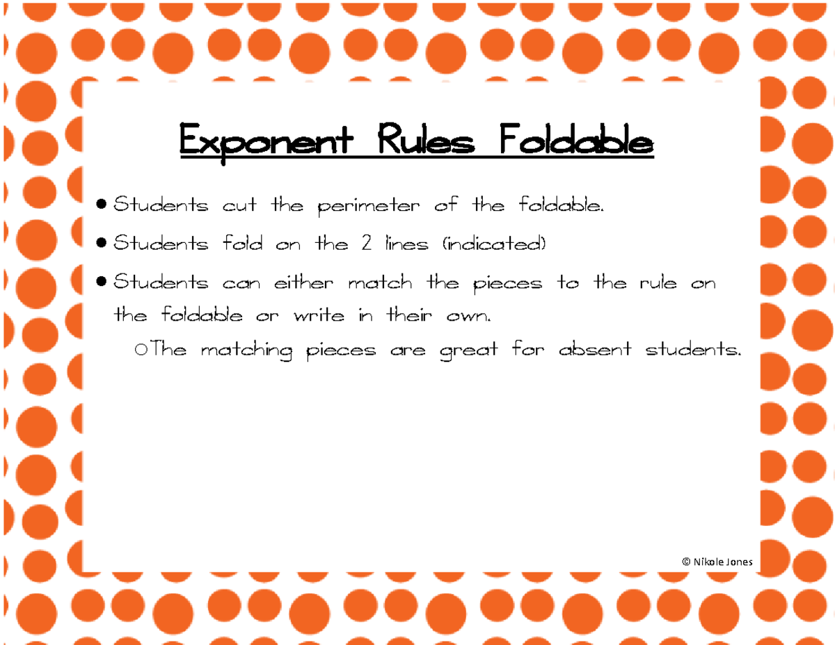Exponent Rules Foldable: Key Concepts and Examples - Studocu