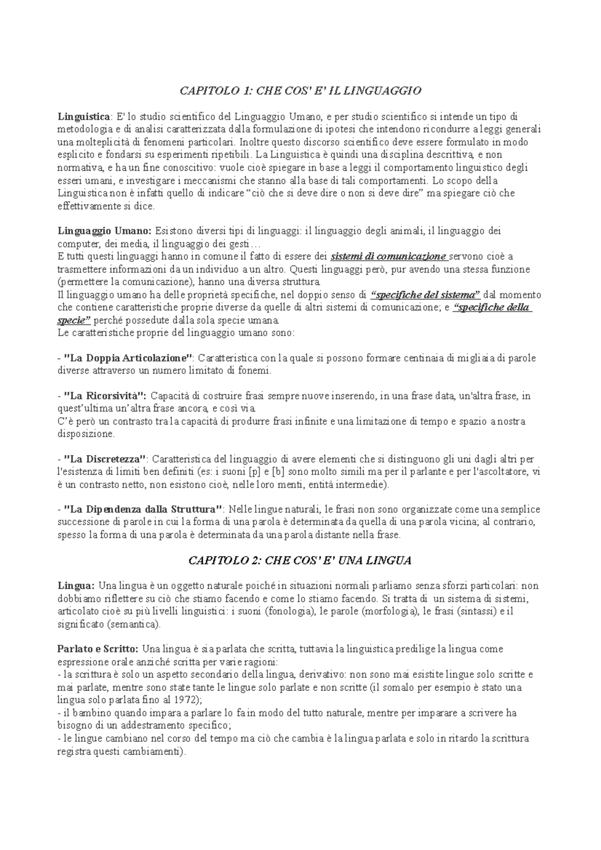 Riassunto manuale lingue e linguaggio - CAPITOLO 1: CHE COS' E' IL ...