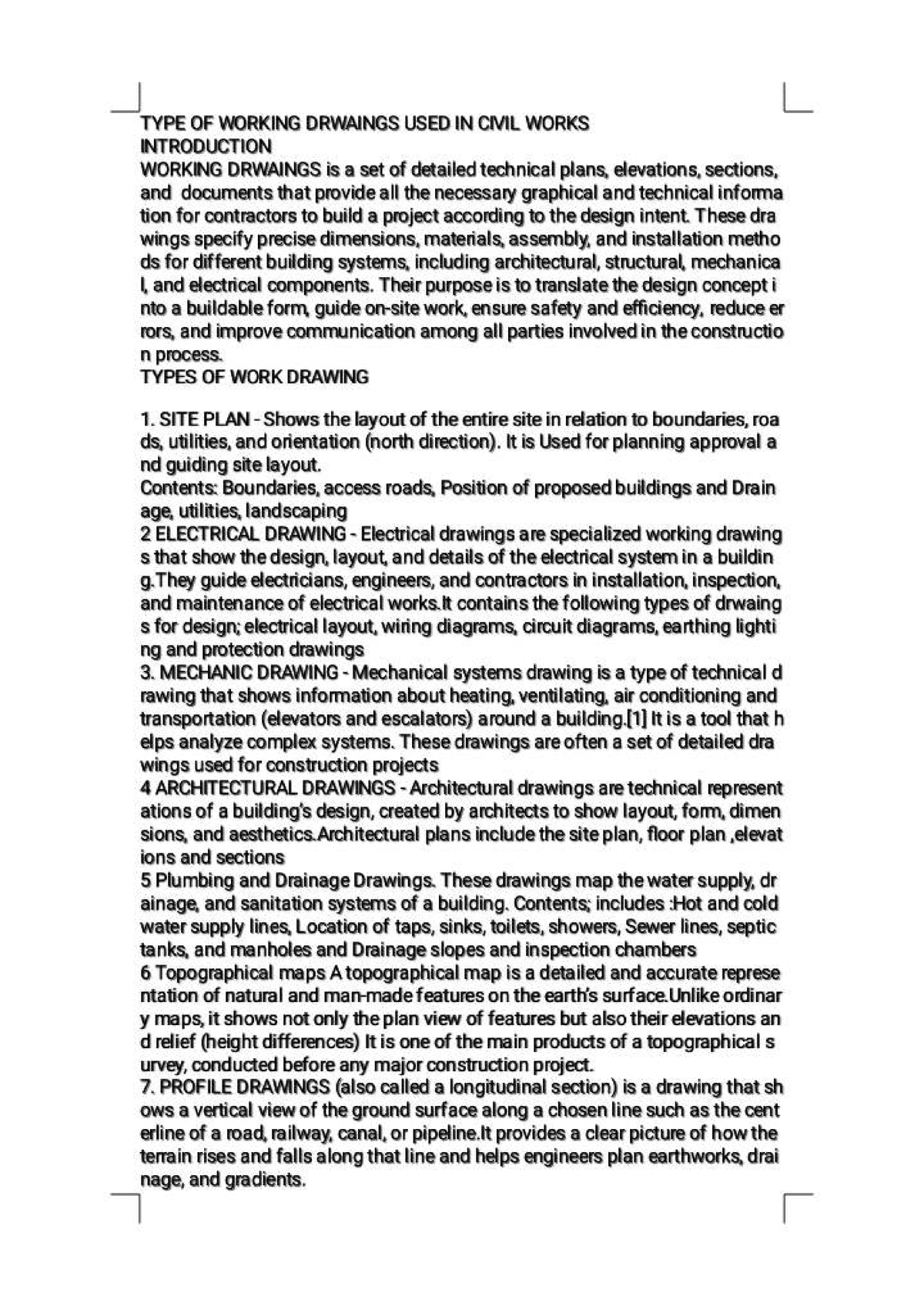 Types of Working Drawings in Civil Works - PHX 101 - Studocu