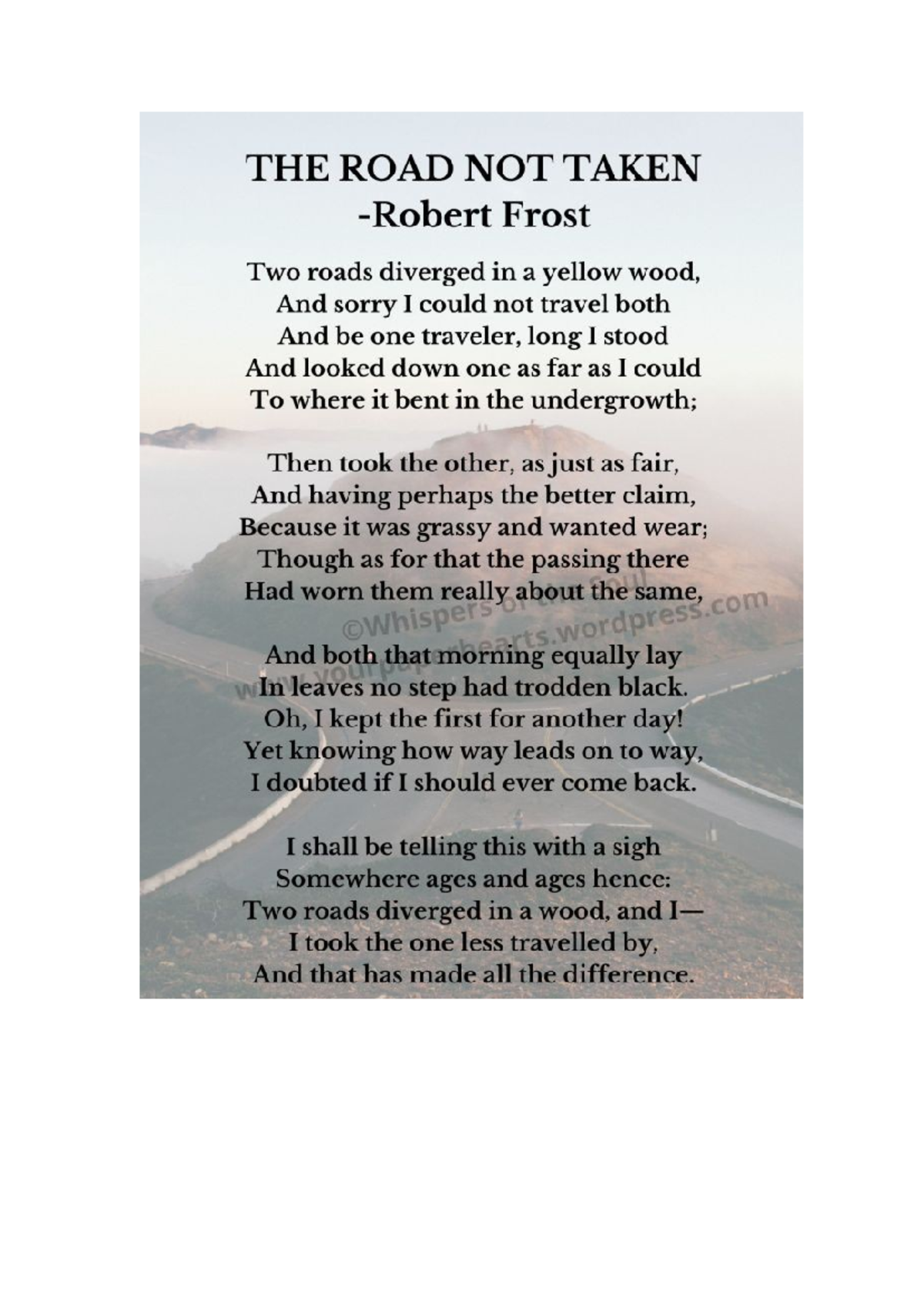 THE ROAD NOT TAKEN: Analysis of Frost's Poem - Studocu