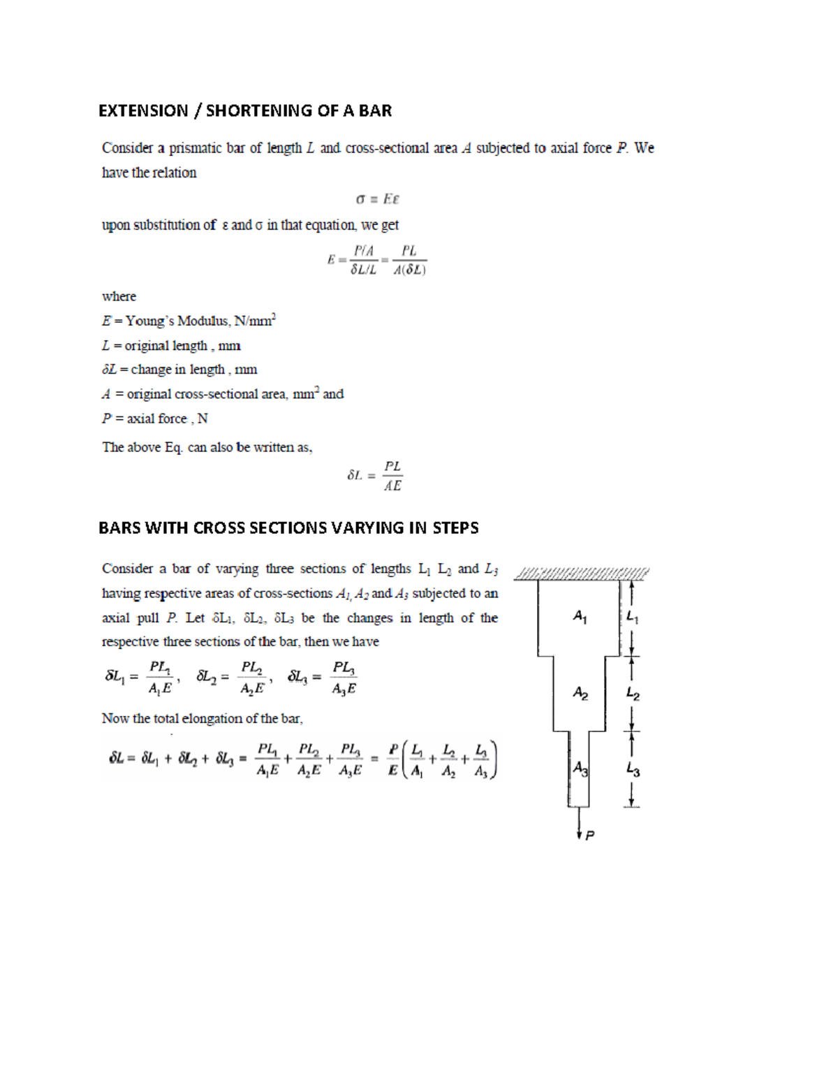 Axial Loads: Chapter 1 - Extension, Shortening & Elongation of Bars ...