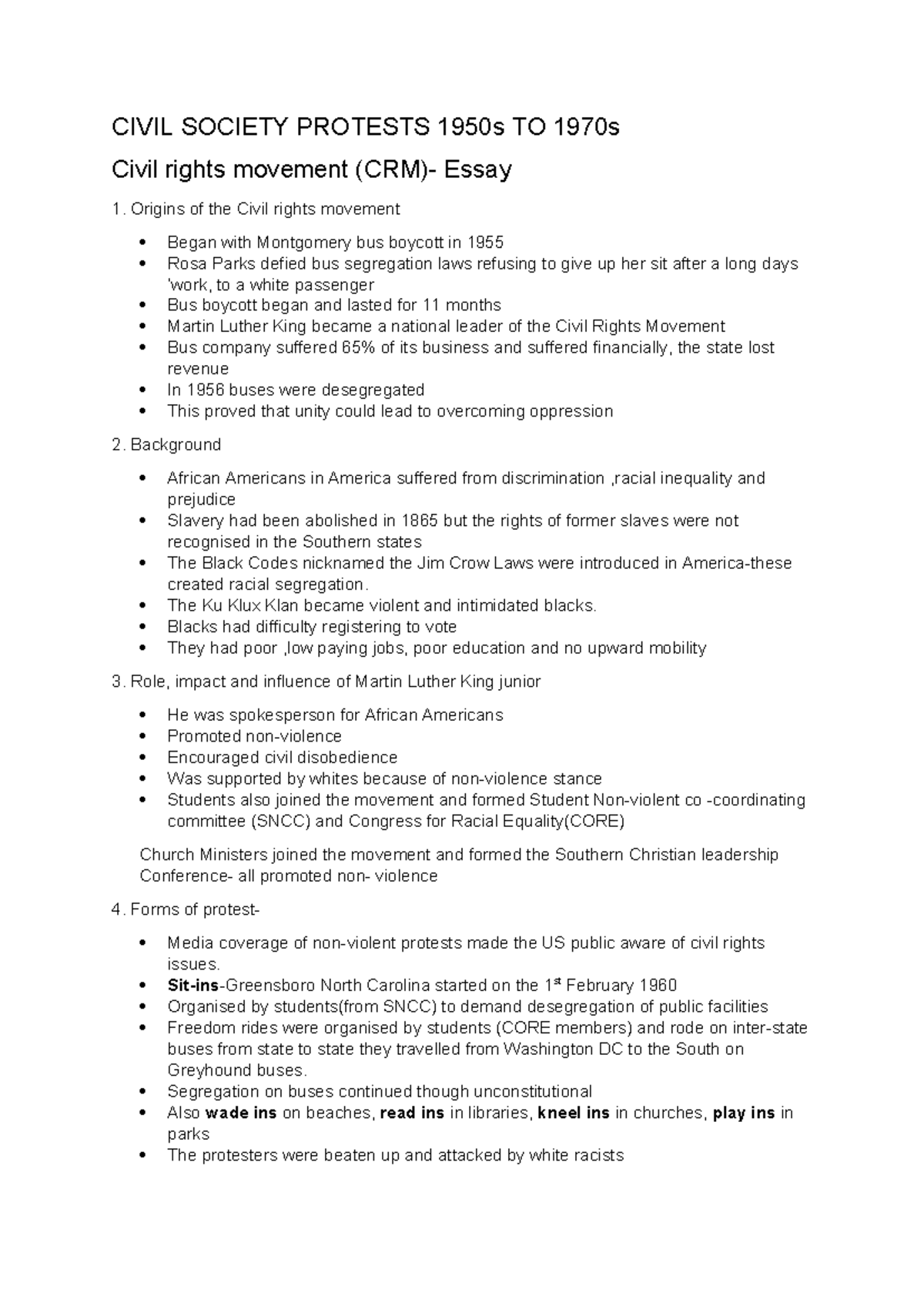 Civil Society Protests 1950s-1970s: Civil Rights Movement Overview ...