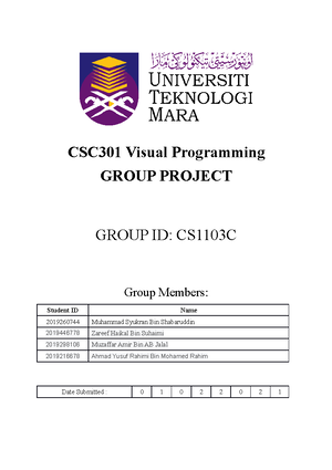 Final Report CSC301 - SYSTEM REPORT SUBJECT: VISUAL PROGRAMMING SUBJECT CODE: CSC TITLE ...