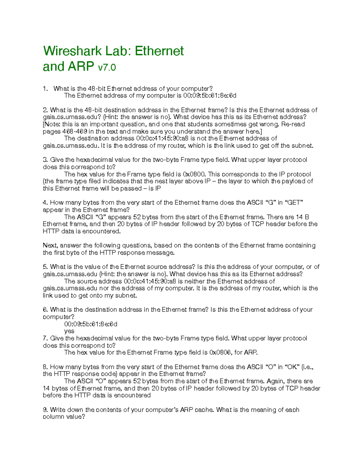 Wireshark Lab: Analyzing Ethernet and ARP v7 Details - Studocu