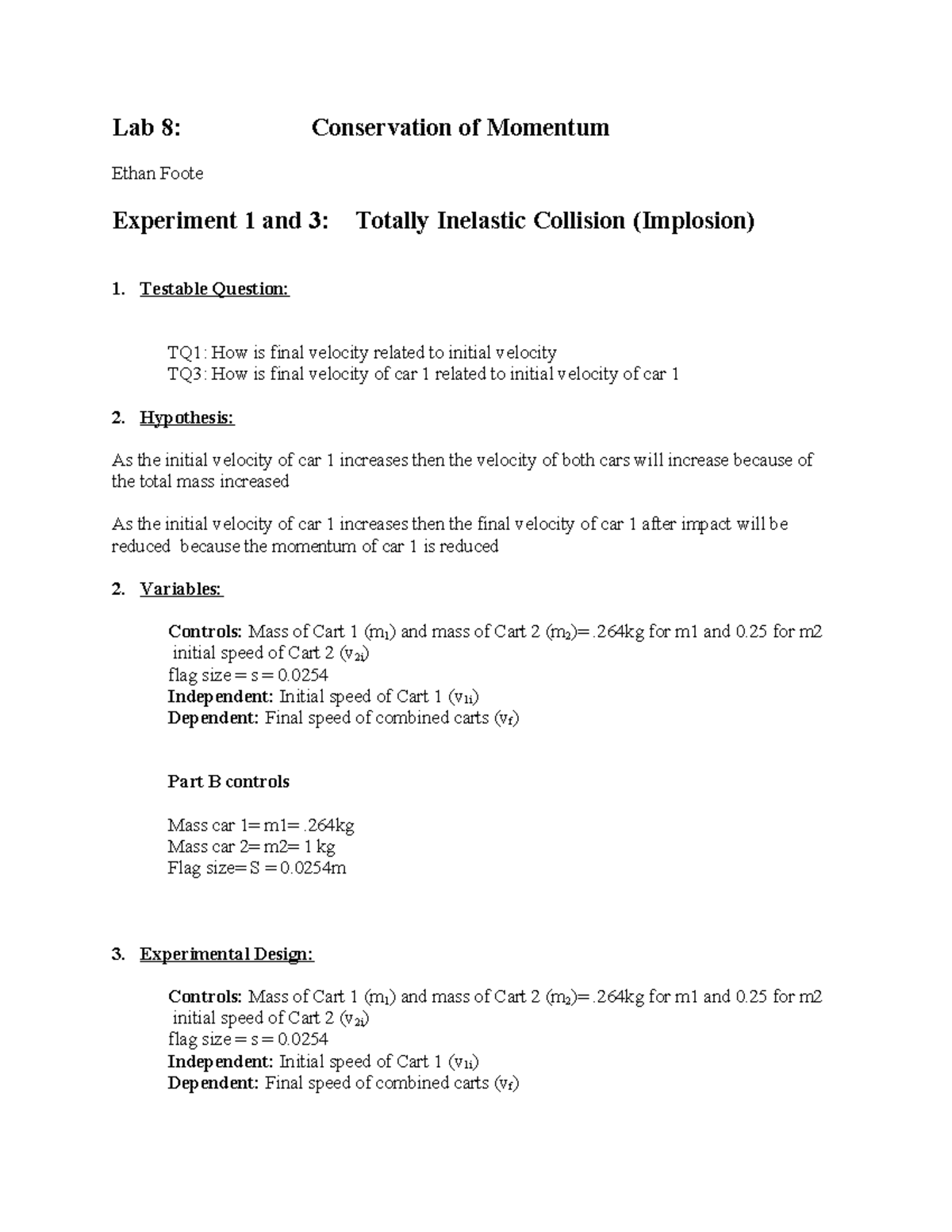 PHY111L Lab 8: Conservation of Momentum Analysis and Findings - Studocu