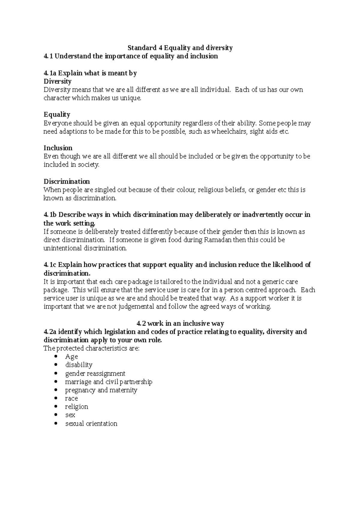 Standard 4 Equality and diversity - Standard 4 Equality and diversity 4 ...