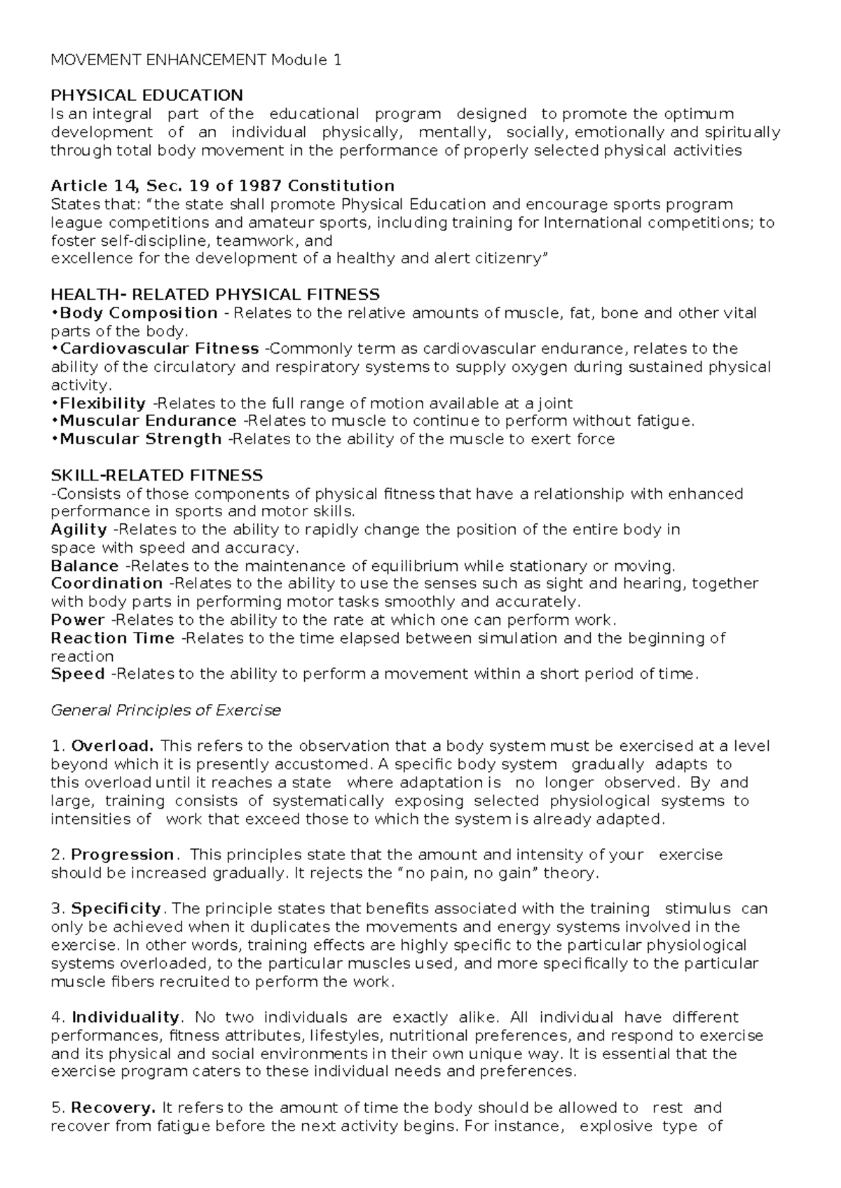 Movement Enhancement Module 1: Understanding Physical Fitness - Studocu