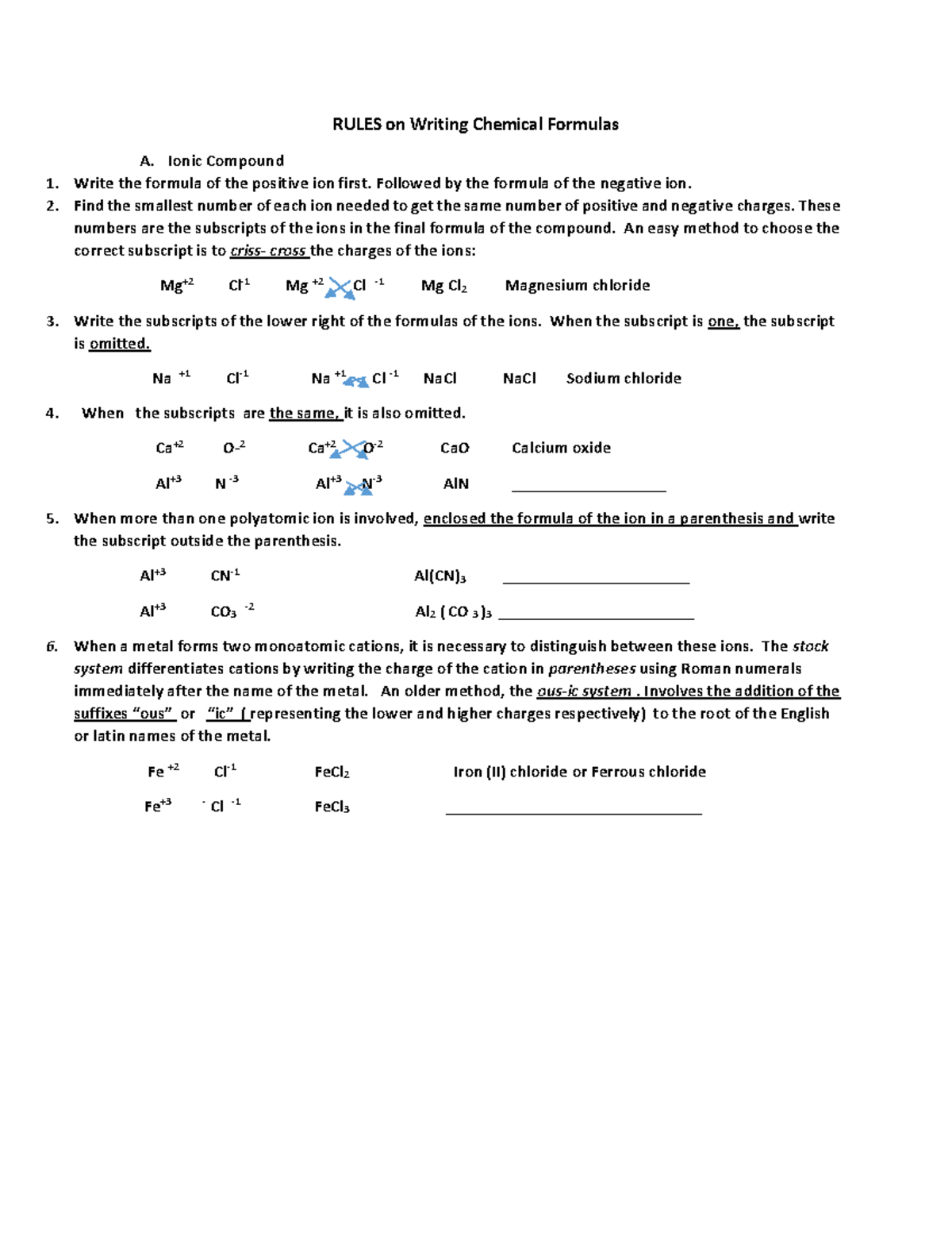 Chemical Formula Writing Rules and Exercises - Studocu