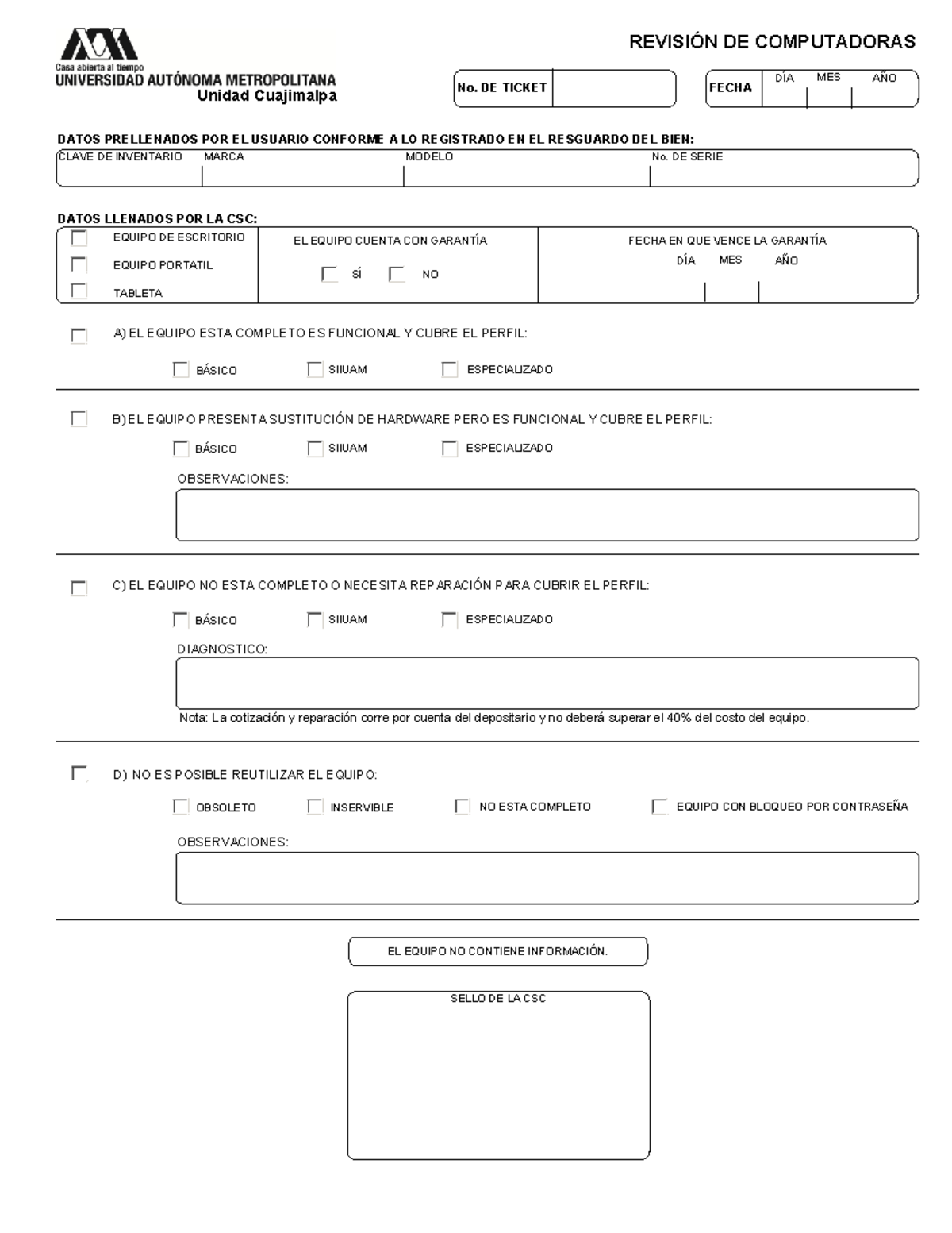 Formato de Revisión de Computadoras - SIIUAM - Studocu