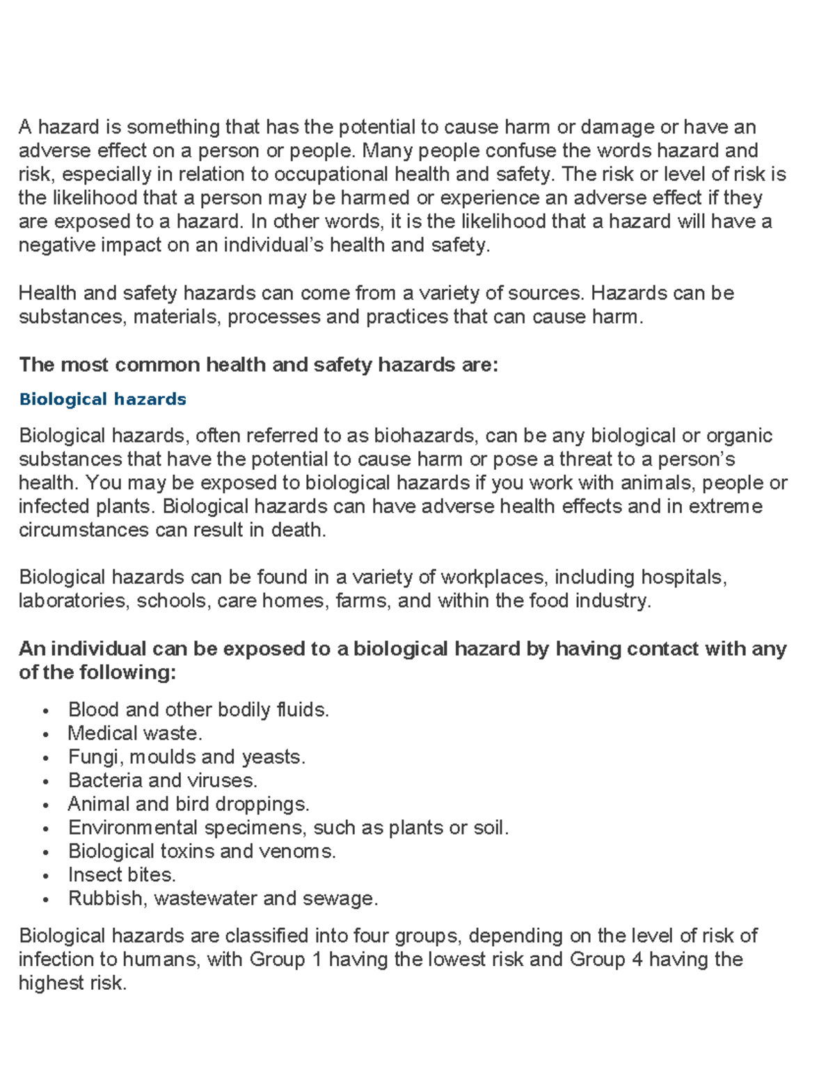 Hospital Hazards - WELL SUMMARISED NOTES - A hazard is something that ...