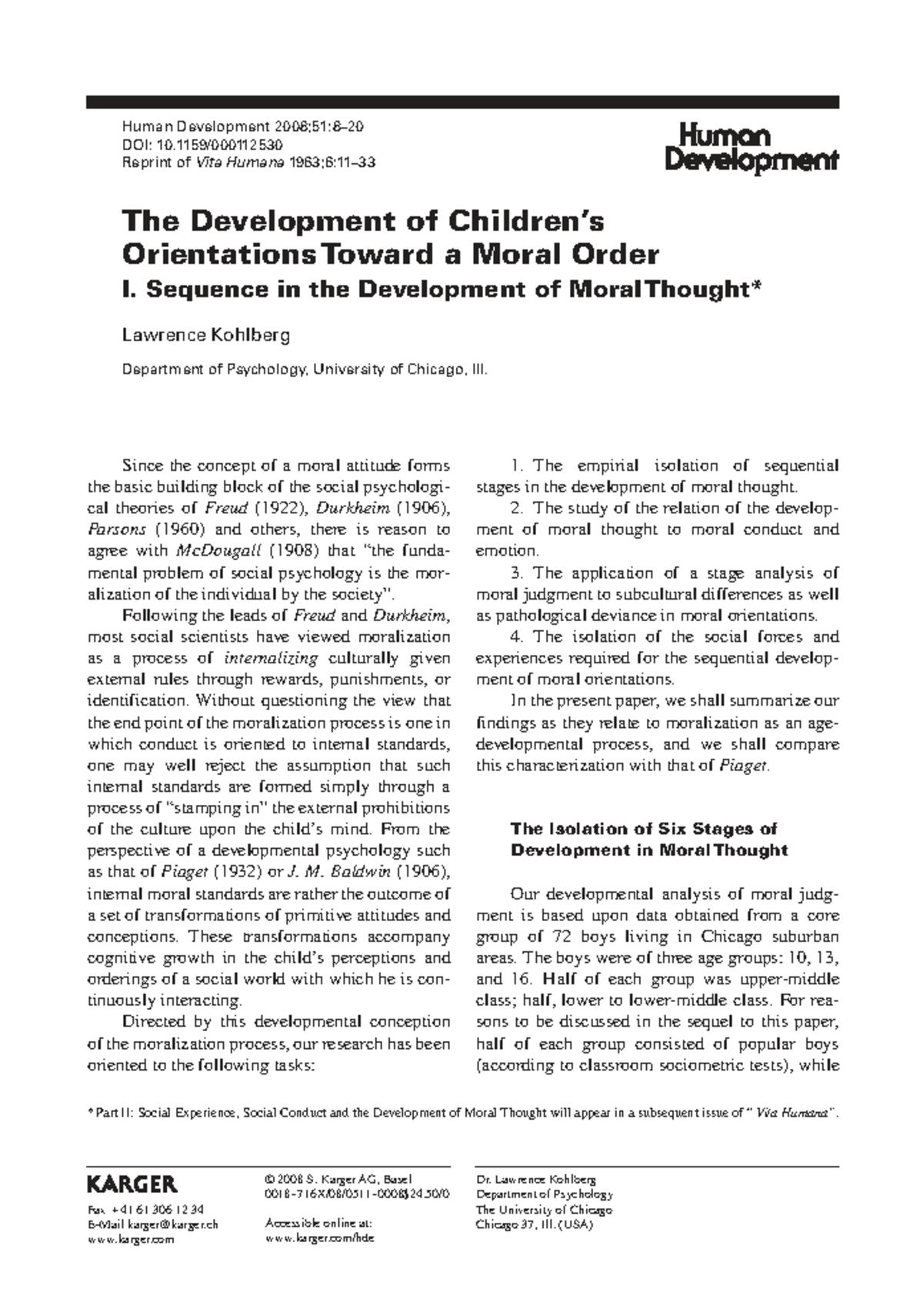 Kohlberg 2008: The Development of Children's Moral Orientations - Studocu