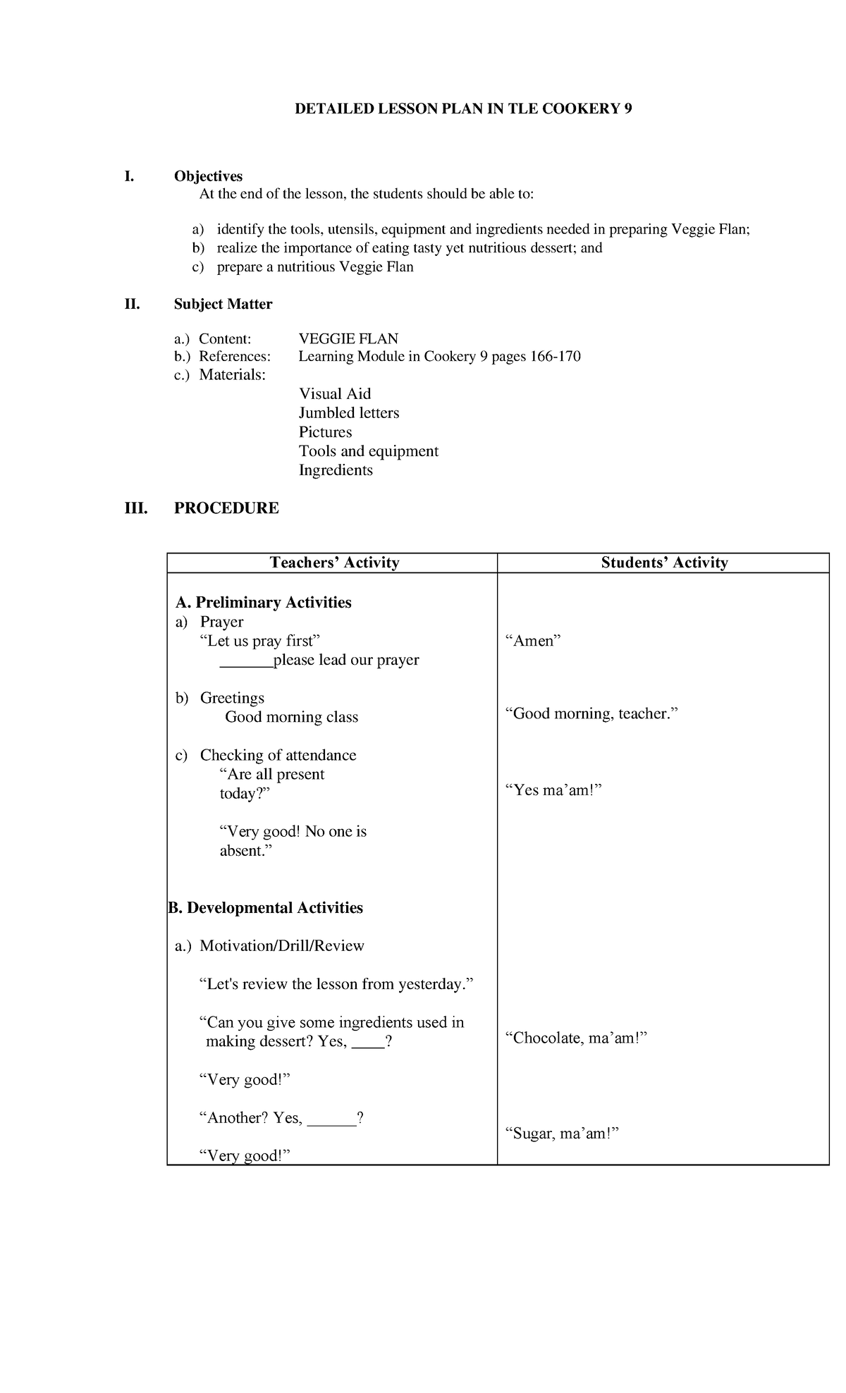 DLP Cookery 9-1 deb64e67da78cd2c0c6c7d8ff94cdf1e - DETAILED LESSON PLAN ...