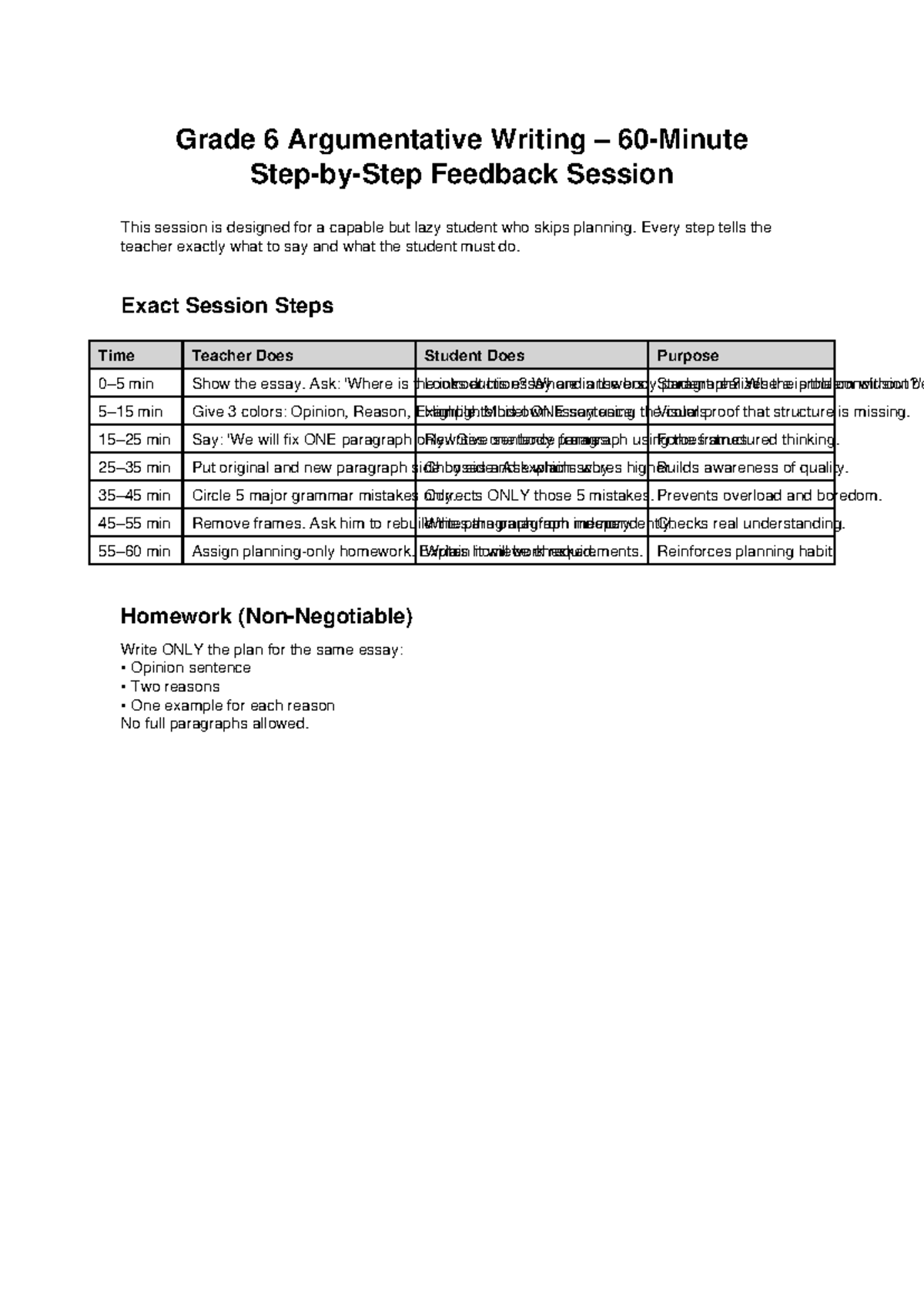 Grade 6 Argumentative Writing: 60 Min Step-by-Step Feedback Session ...