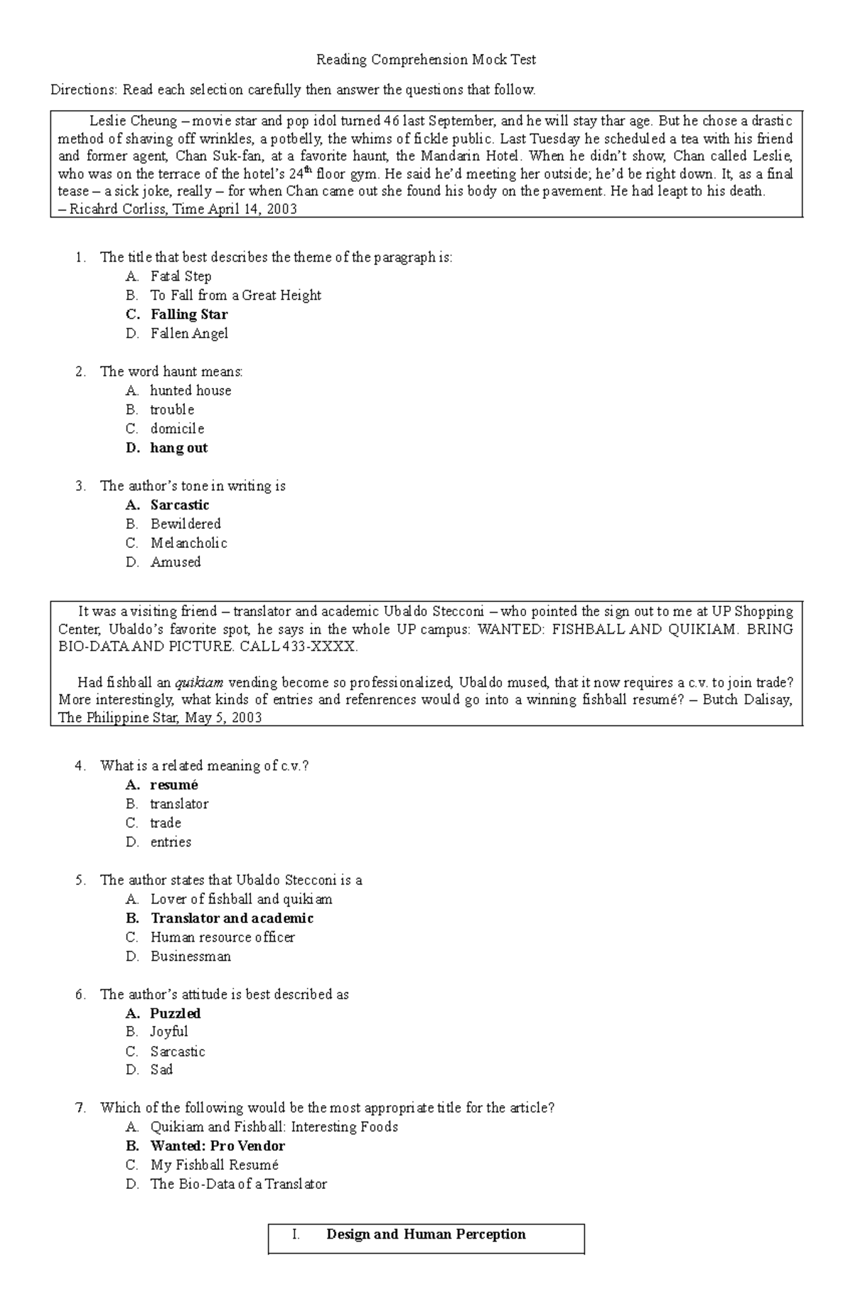 Reading Comprehension Mock Test - Reading Comprehension Mock Test ...