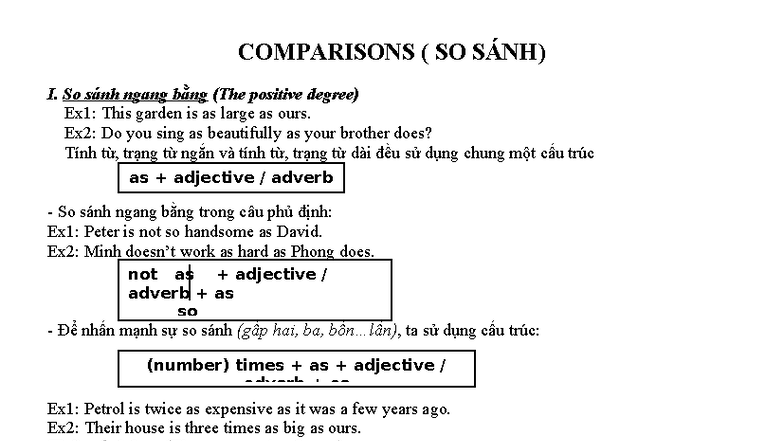 SO SÁNH (COMPARISONS) - Grammar Notes and Exercises - Studocu