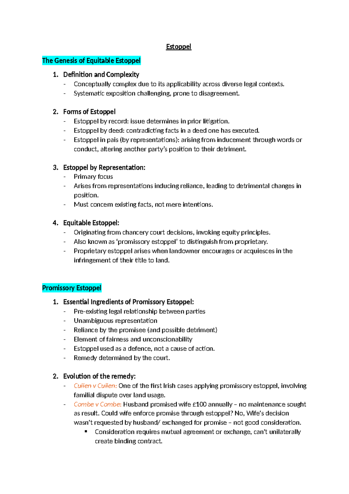 Equitable Estoppel Analysis: Key Concepts and Landmark Cases - Studocu