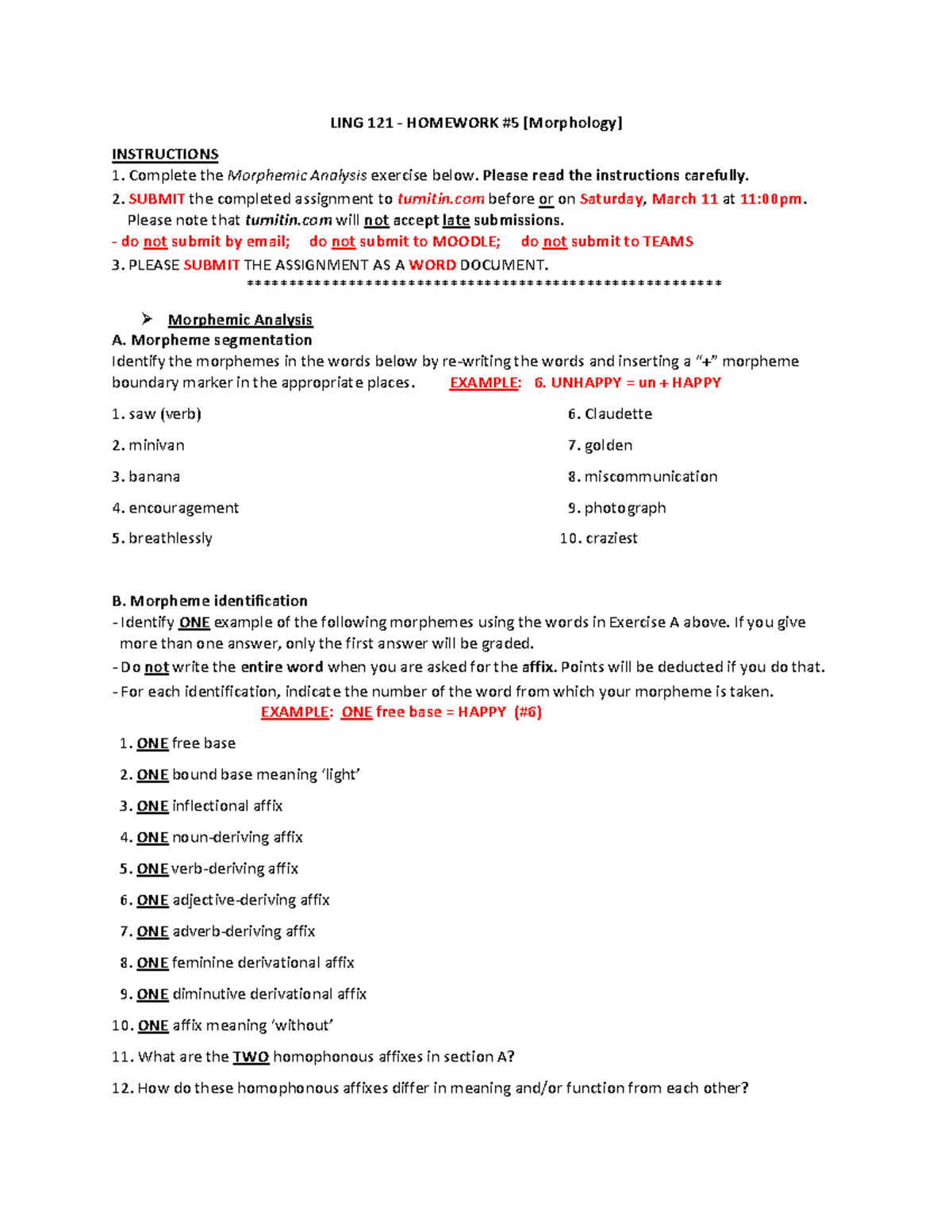 LING 121 - HW 5 Morphology Lecture Notes and Morphemic Analysis - Studocu