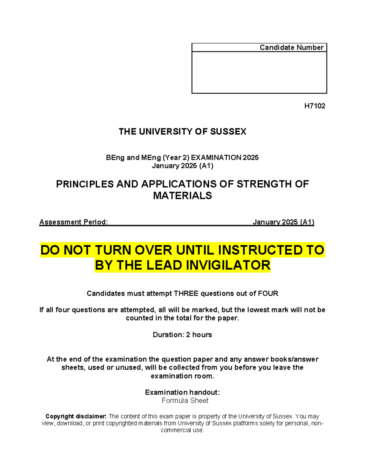 H7102 Final Exam: Principles & Applications of Strength of Materials ...