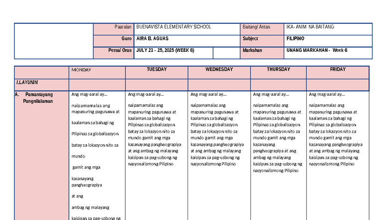 DLL-AP 6-WK6-Q1 - Filipino Globalization and Nationalism Report - Studocu
