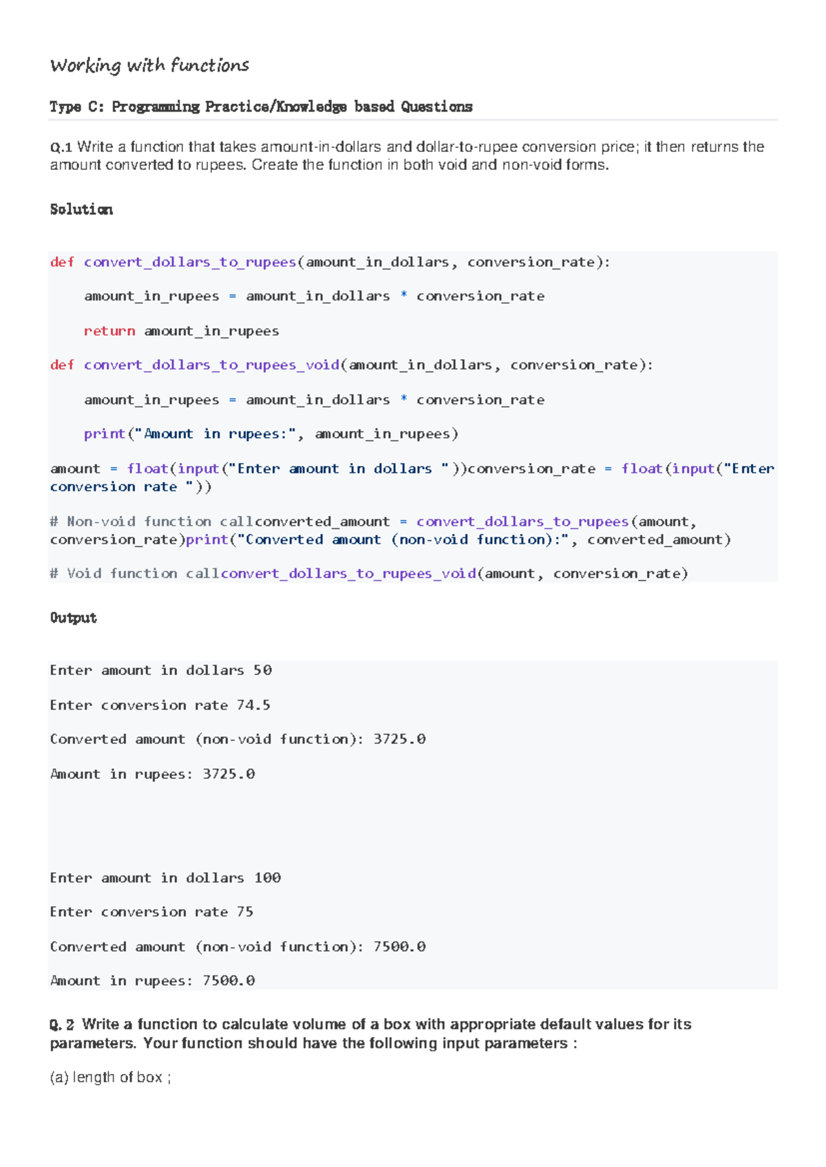 Working with functions - Working with functions Type C: Programming ...
