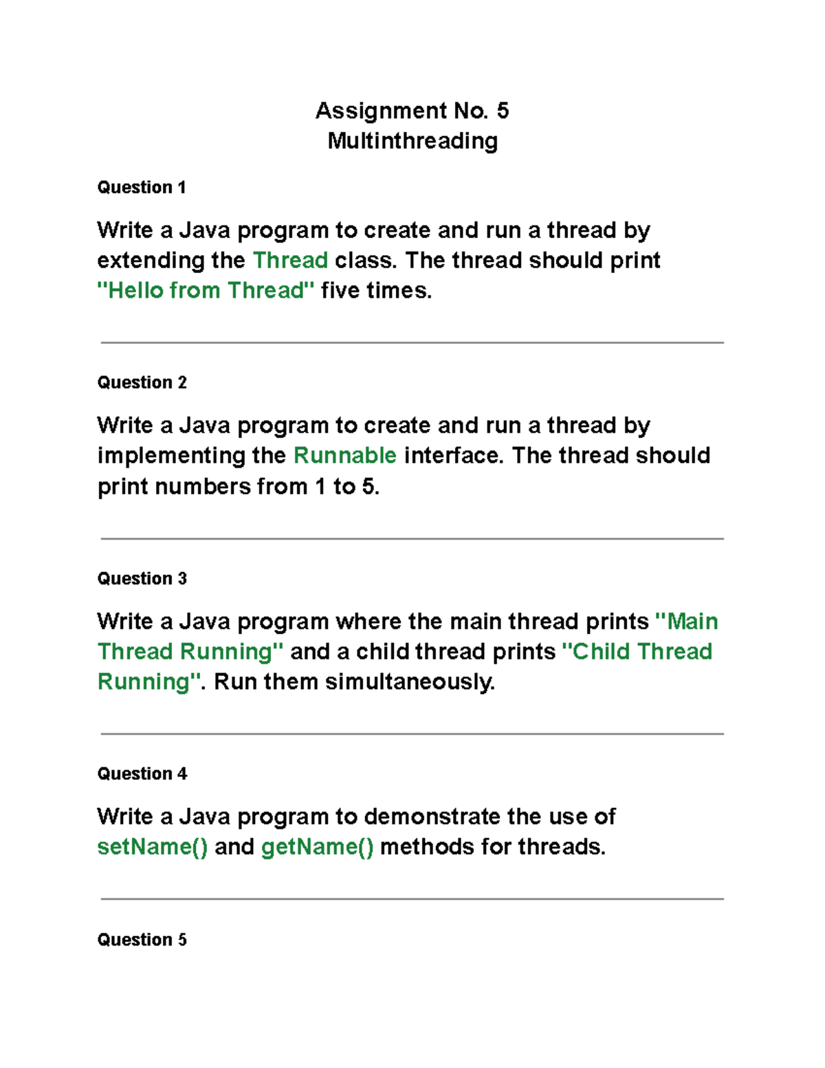 Assignment No. 5 - Multithreading Java Programs and Concepts - Studocu