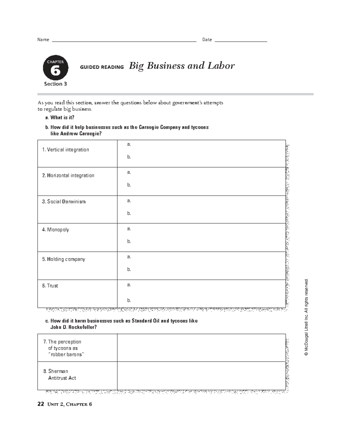 Chapter 6 Guided Reading: Big Business & Labor (3:22 PM) - Studocu