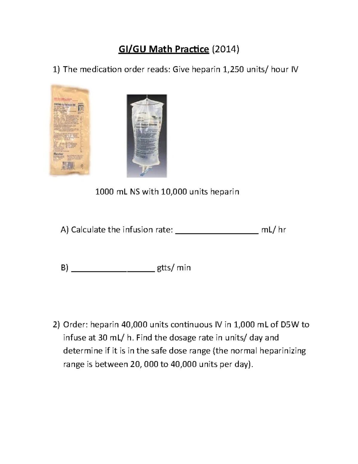 NR324 Med Surg Math Packet with Added KEY - 1 - Medication Calculation ...
