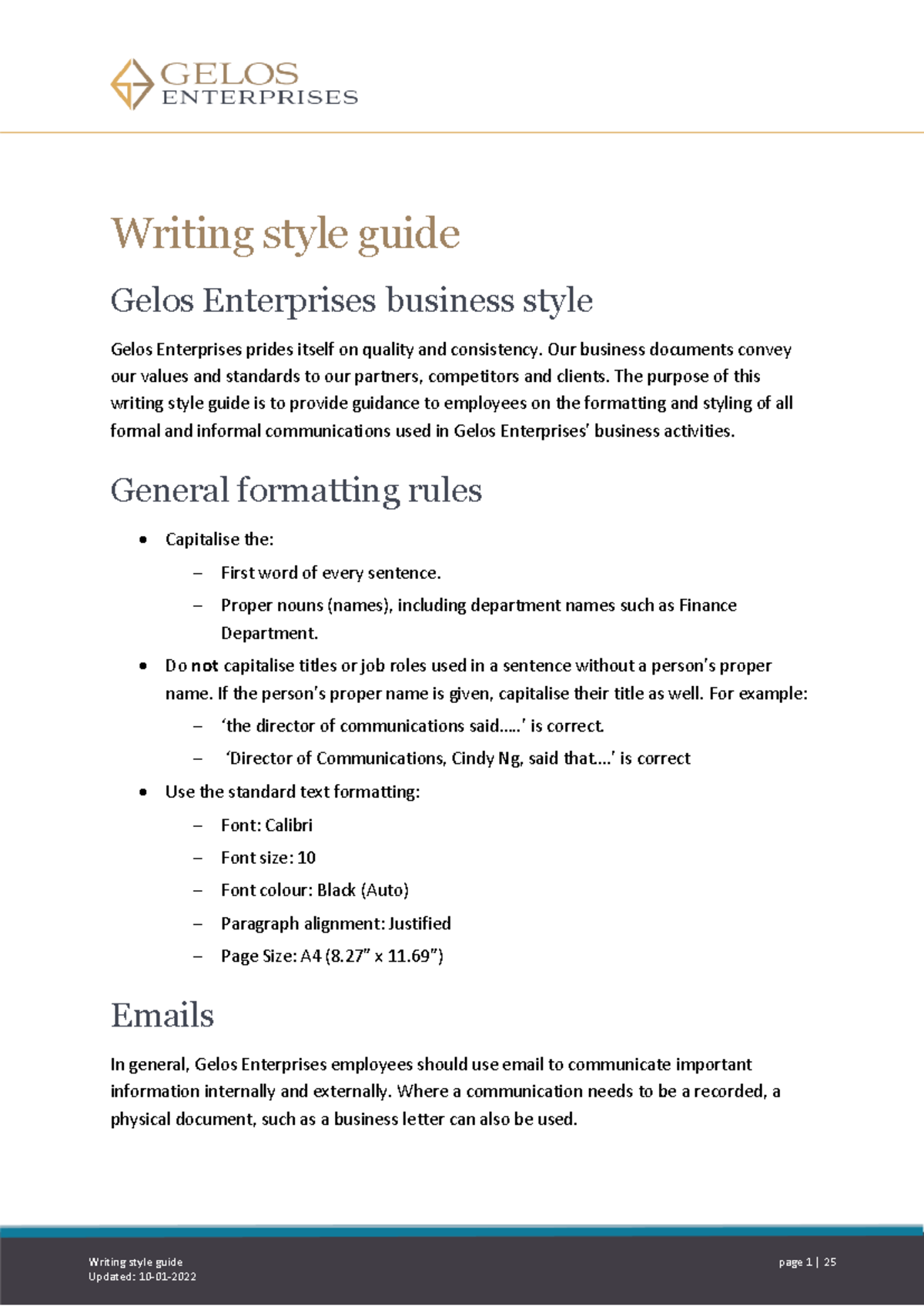 GEL-101 Writing Style Guide for Gelos Enterprises Business ...