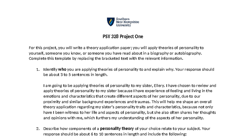 PSY 328 Project One Template - PSY 328 Project One For this project ...