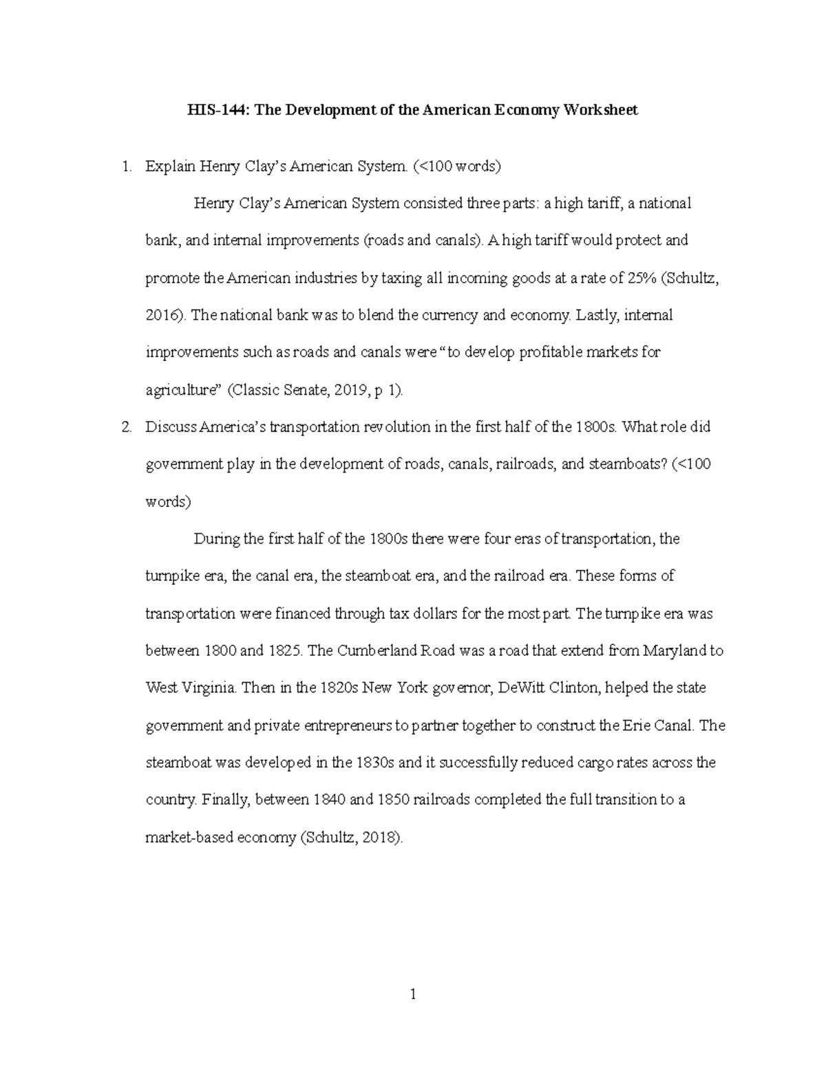 Development of the American Economy Worksheet - HIS-144: The ...