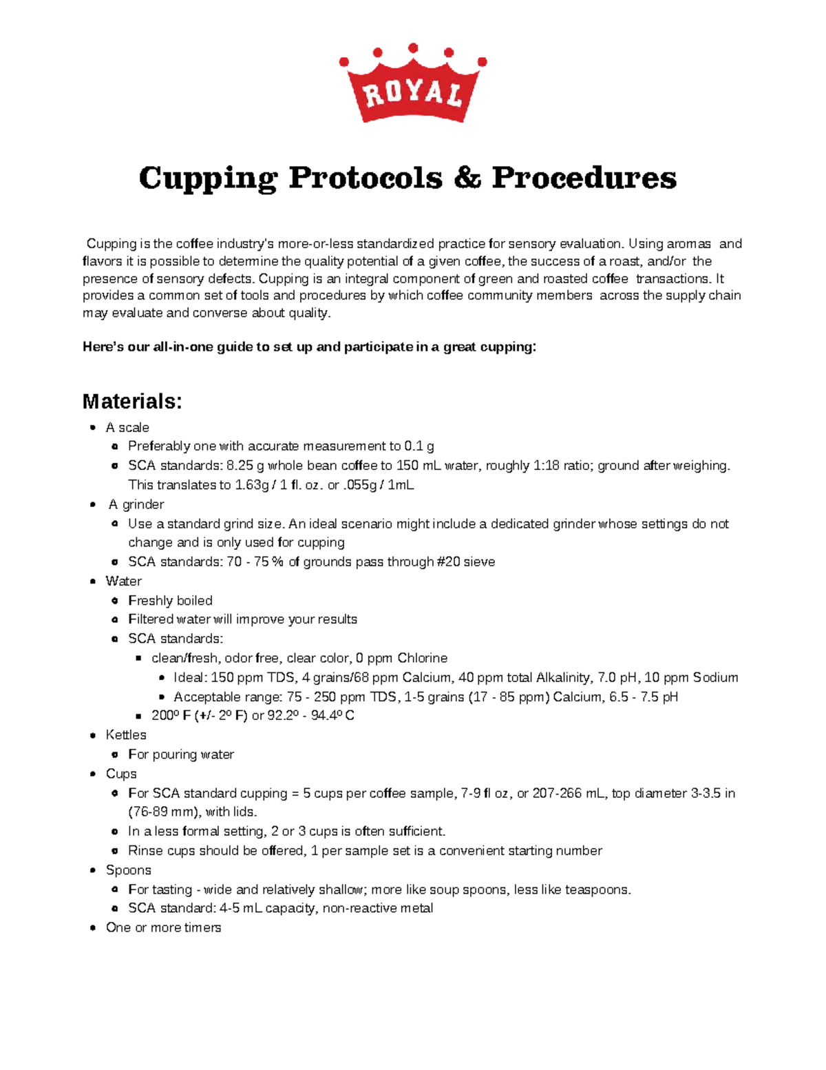 Cupping Protocols & Procedures for Coffee Evaluation - Studocu