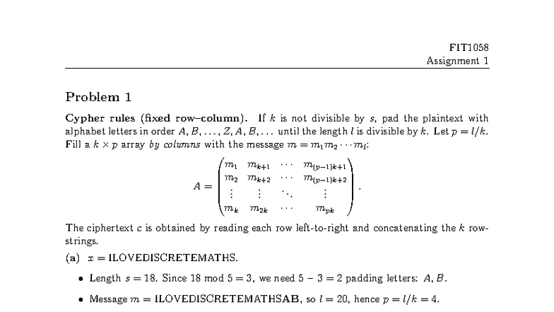 FIT1058 Assignment 1: Cypher Rules and Encryption Analysis - Studocu