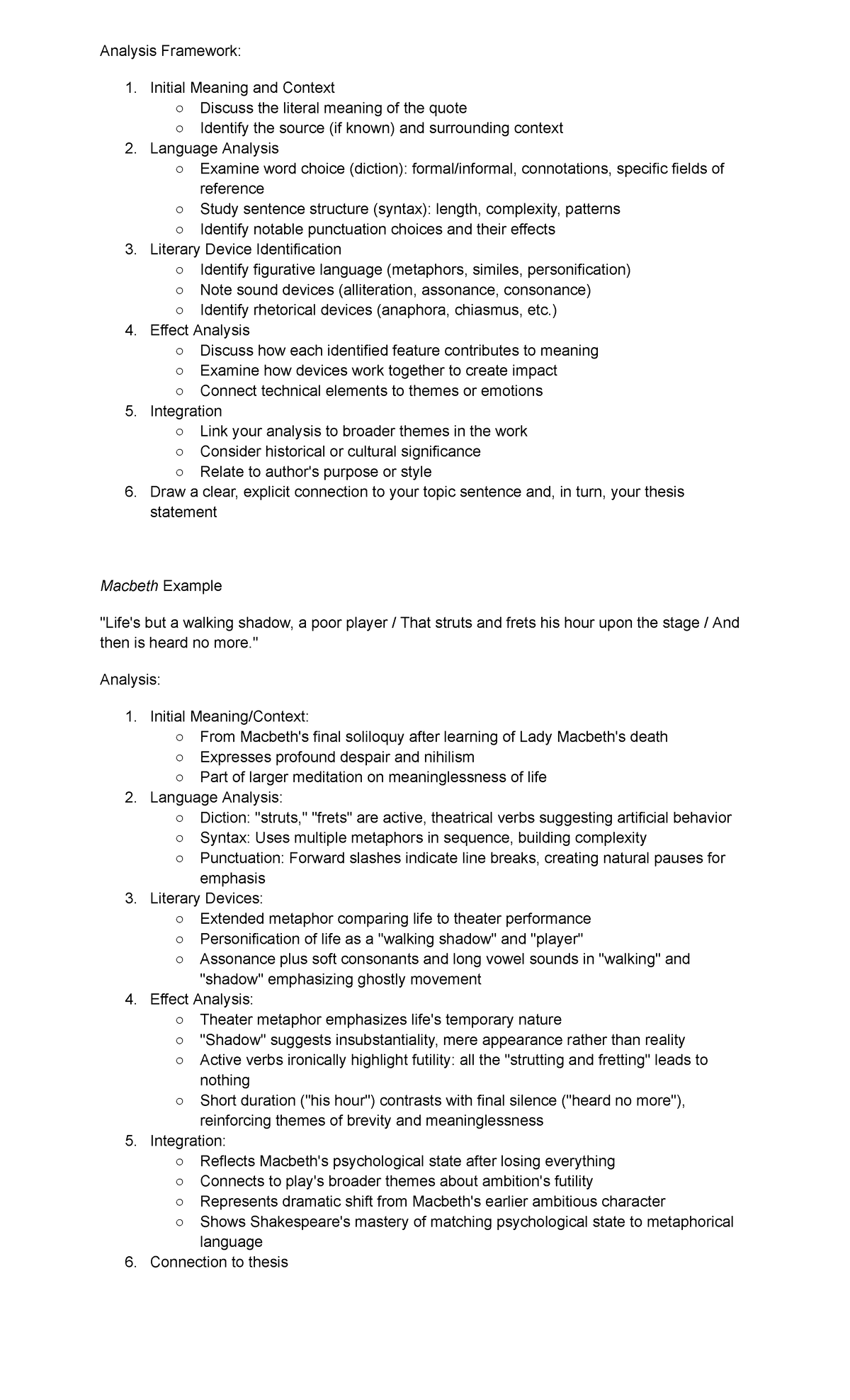 Analysis Framework: Language and Literary Devices in Macbeth - Studocu