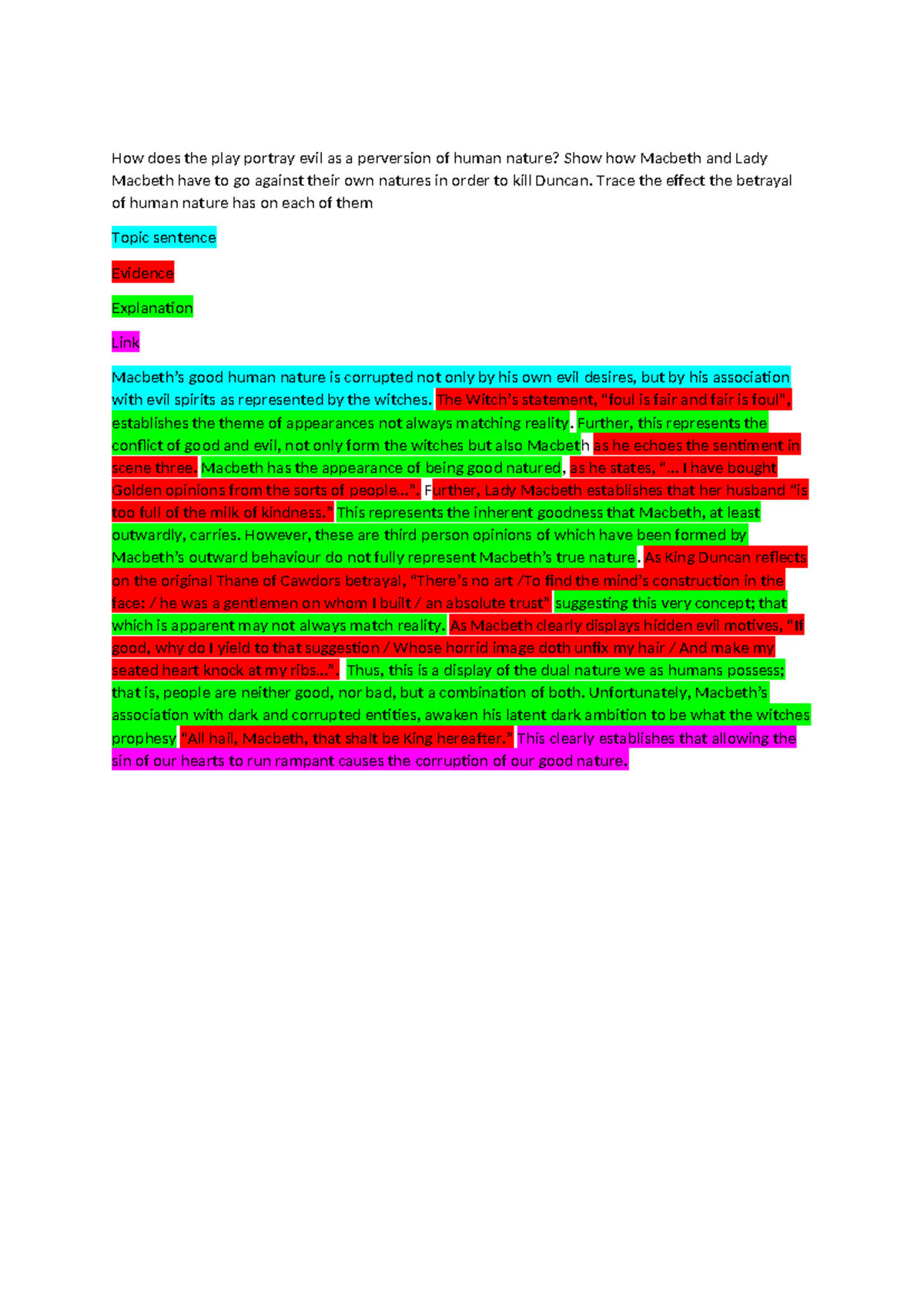 Macbeth and Lady Macbeth: The Corruption of Human Nature in Evil - Studocu