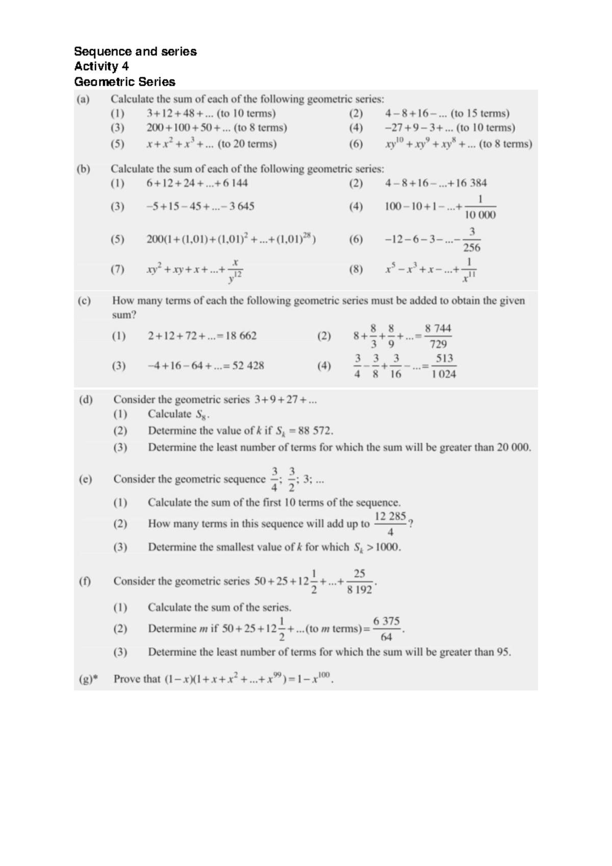 5.2 Sequence and Series Activity 4: Geometric Series Calculations - Studocu