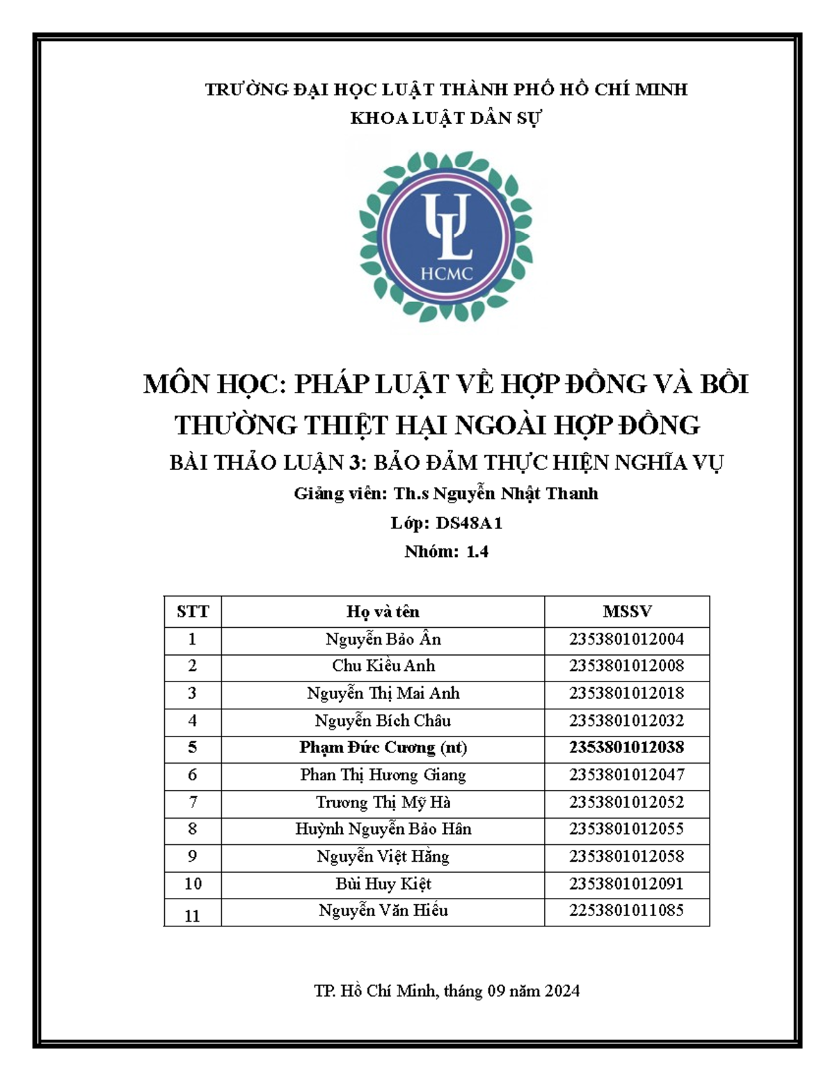 DS48A1- NHÓM 4 - BUỔI 3 - TRƯỜNG ĐẠI HỌC LUẬT THÀNH PHỐ HỒ CHÍ MINH ...