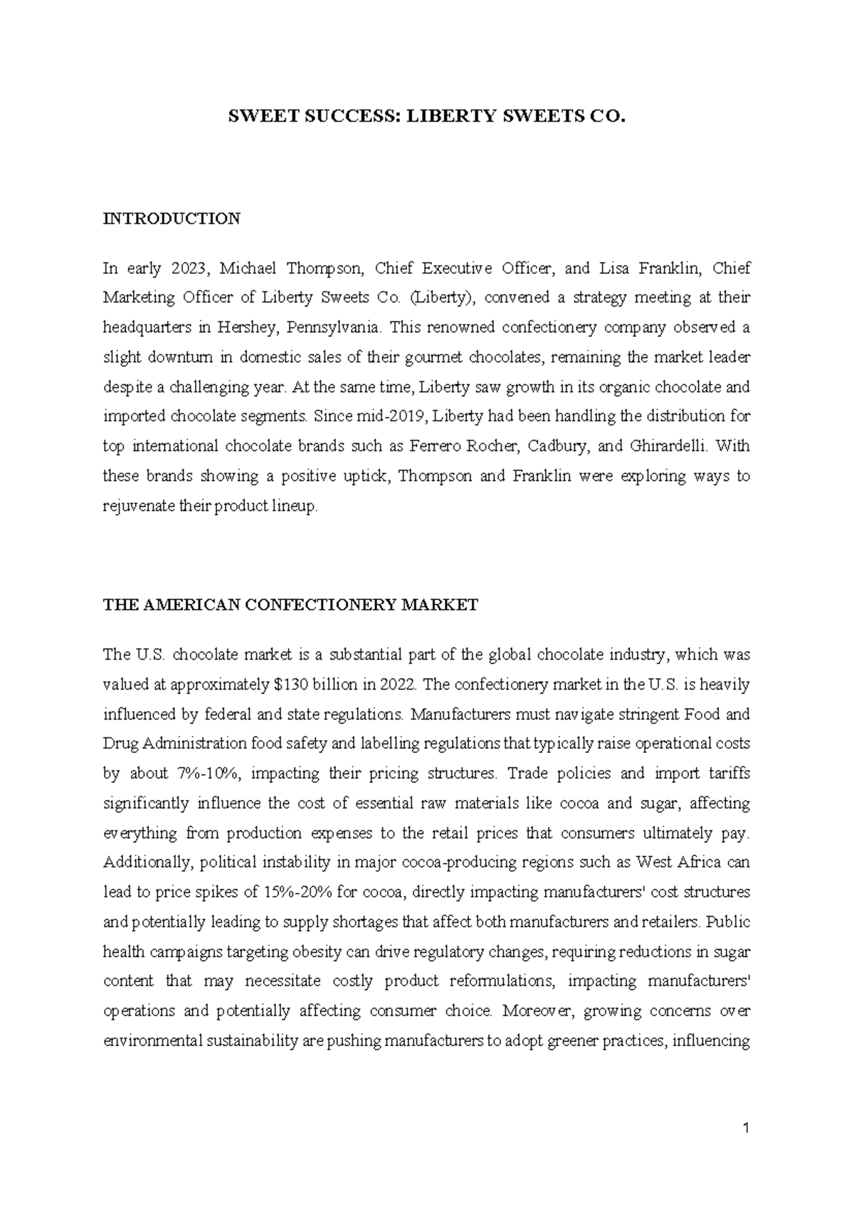 SWEET SUCCESS: LIBERTY SWEETS CO. EXAM SIMULATION 2025-2026 - Studocu