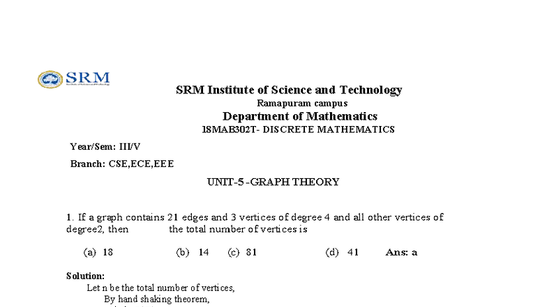 Discrete Mathematics Notes - UNIT 5 - Studocu