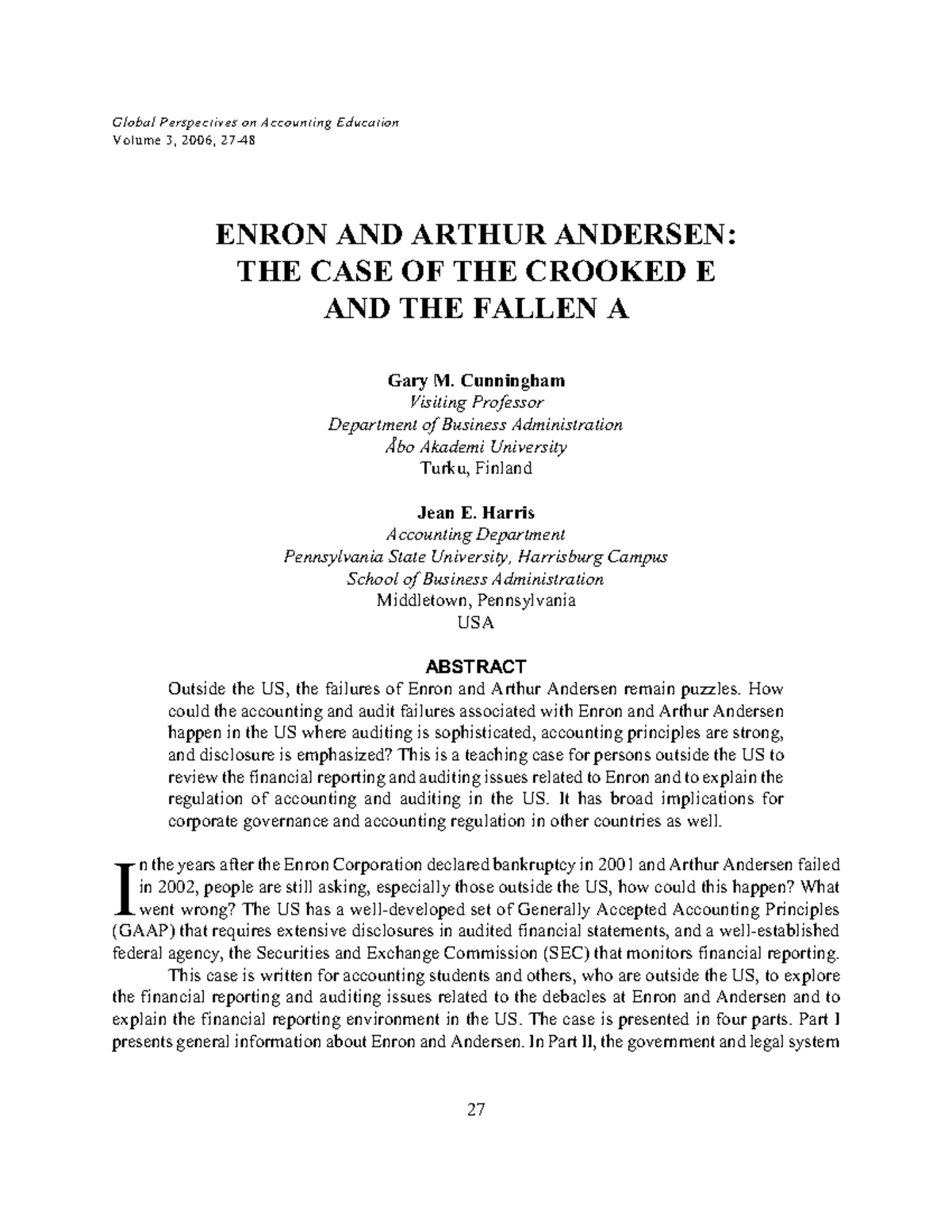 Enron and Arthur Andersen: A Case Study on Accounting Failures and ...