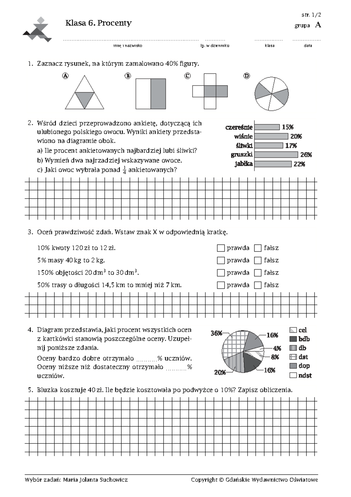 Test sprawdzający - Procenty Klasa 6 - grupa A i B - Studocu