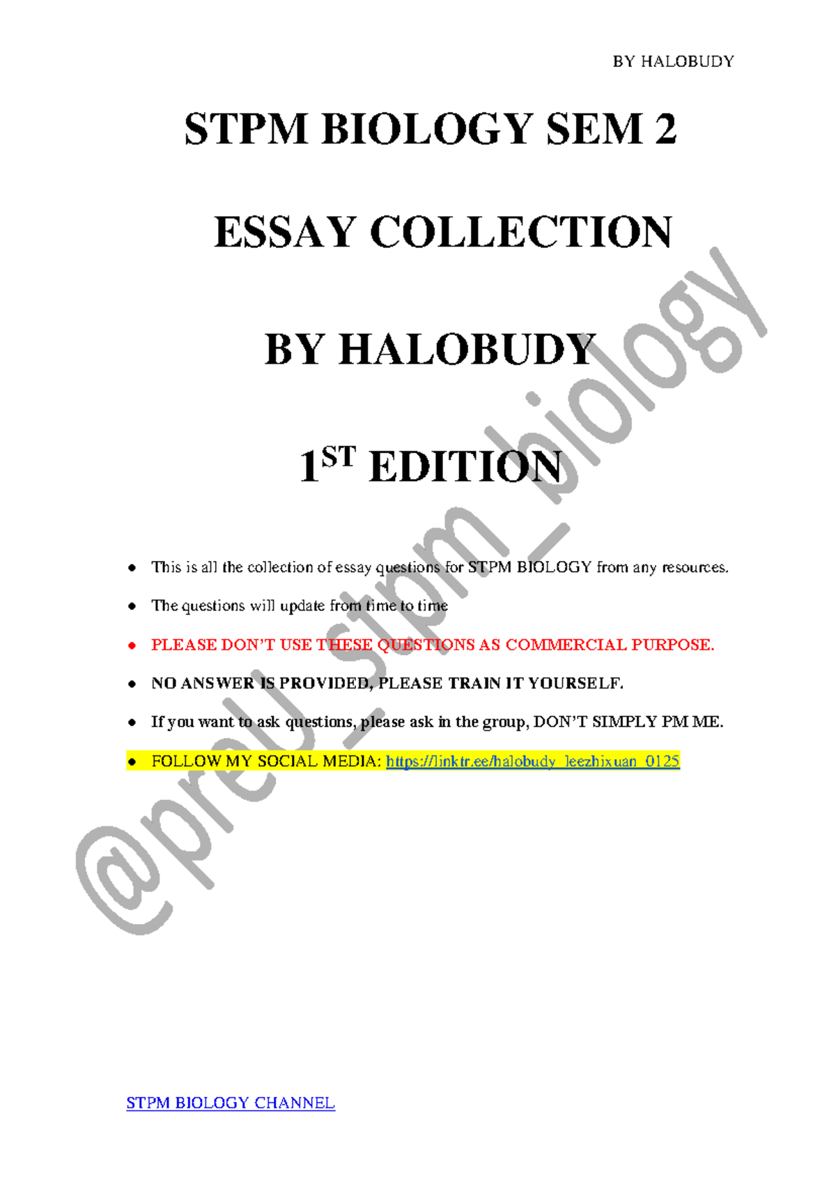 STPM Sem 2 Biology Essay Questions Compilation - Studocu