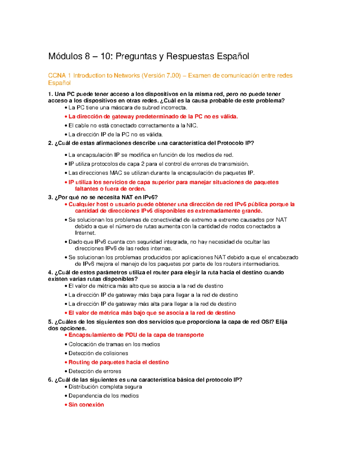 Módulos 1 – 3 Examen de conectividad de red básica y comunicaciones ...