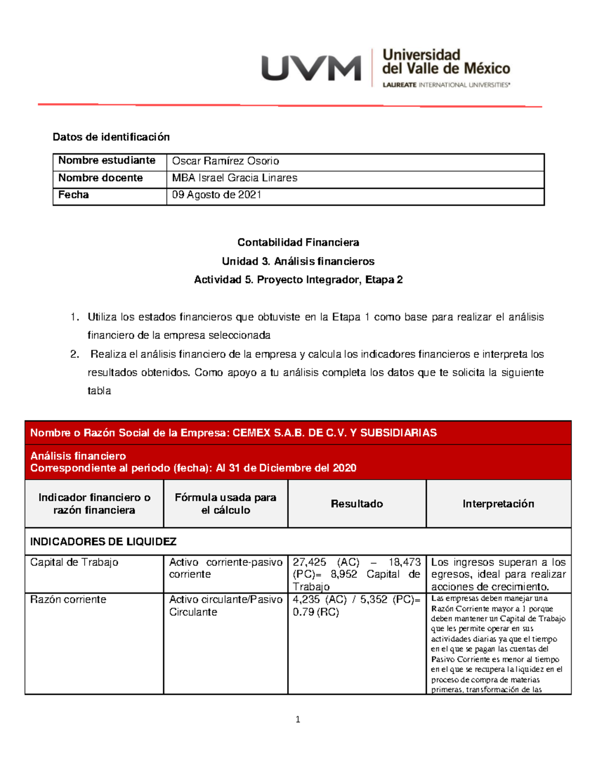 A#6EORO - actividad 6 contabilidad uvm - 1 Datos de identificación Contabilidad Financiera ...