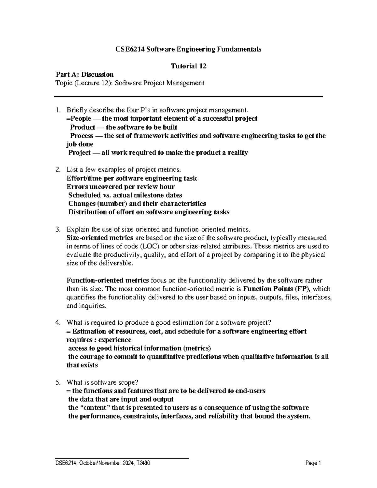 CSE6214 Software Engineering Fundamentals Tutorial 12: Project ...