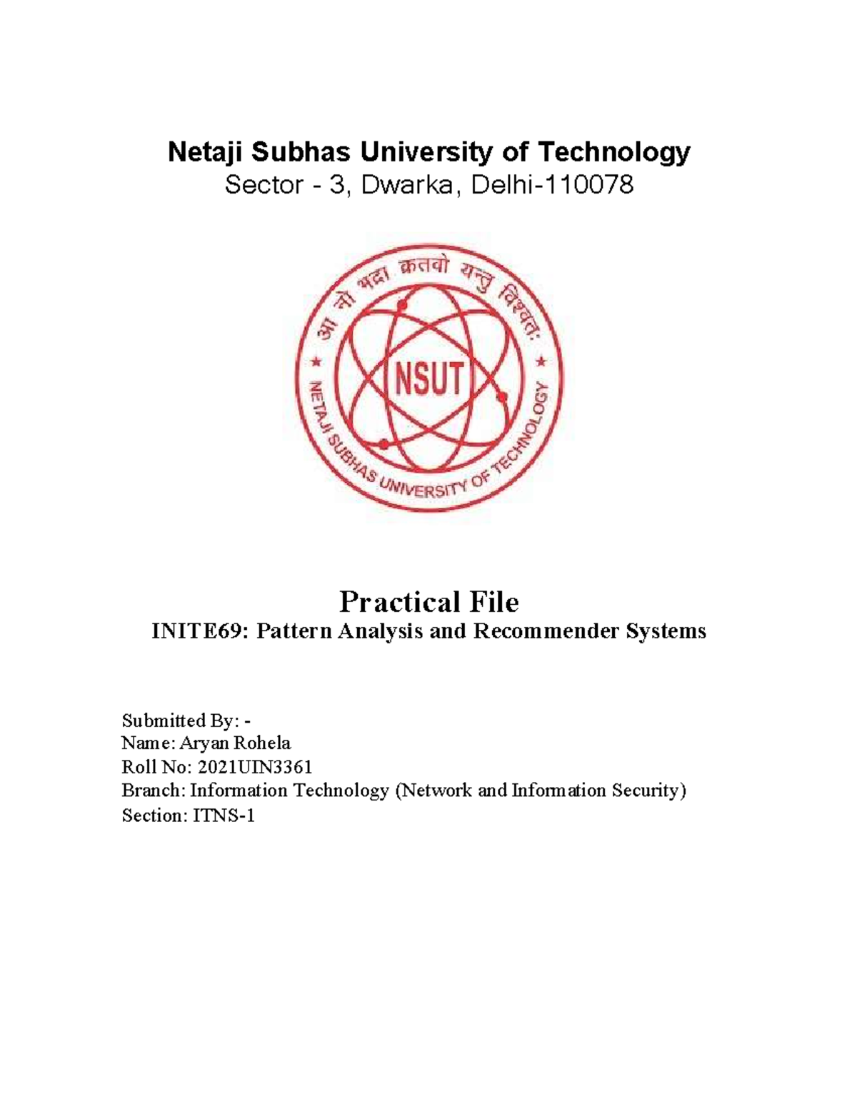 Practical File INITE69: Pattern Analysis & Recommender Systems - Studocu