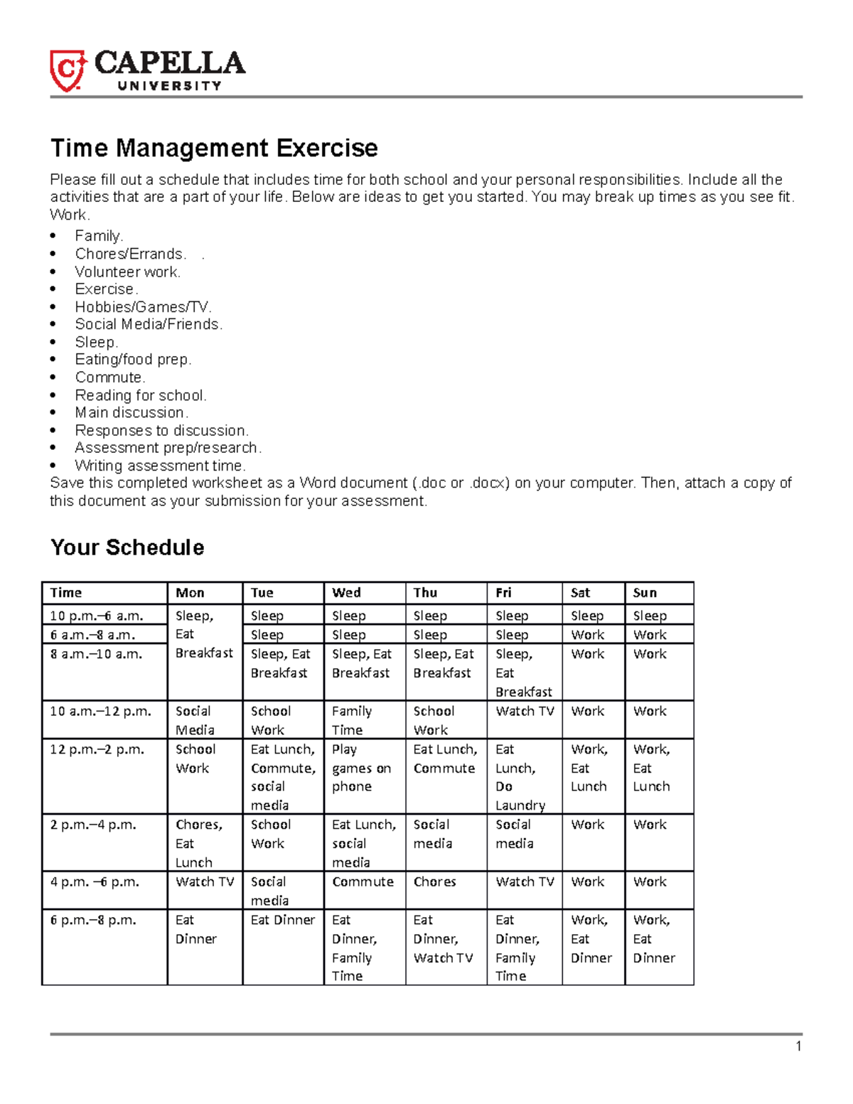 Time Management exercise with answers - Time Management Exercise Please ...