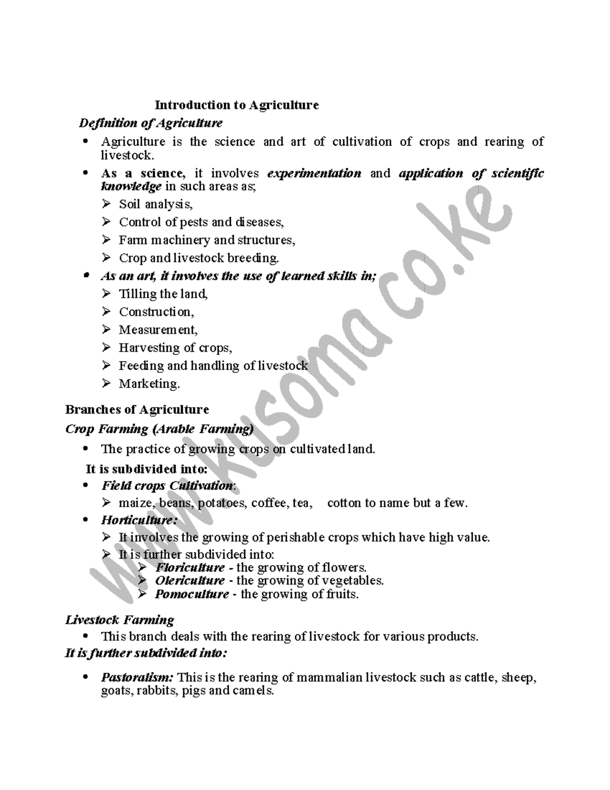 Agriculture FORM 1 Comprehensive Notes on Key Concepts and Practices ...