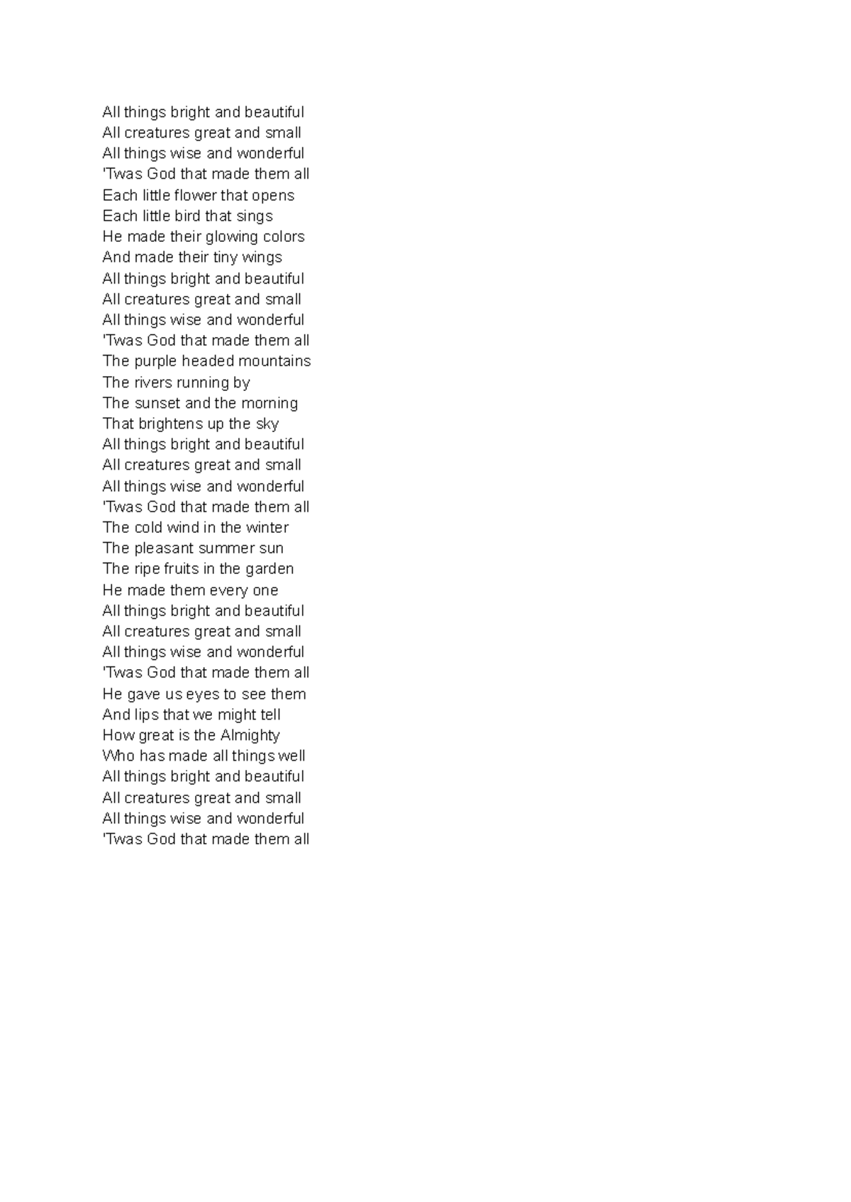 Untitled document - Poem - All things bright and beautiful All ...